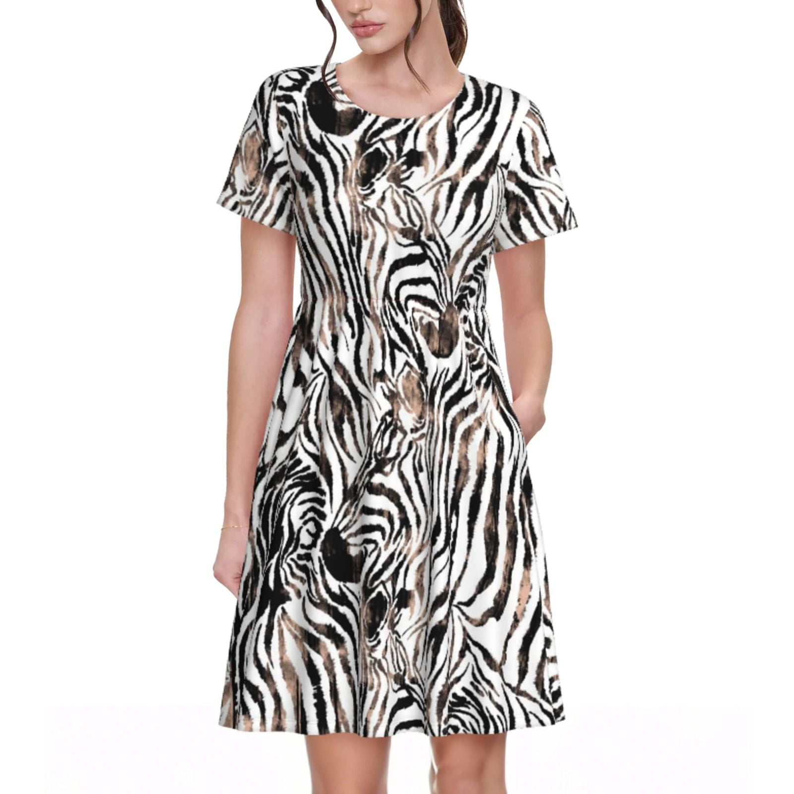 Bingfone Leopard And Zebra Print Women’s Short Sleeve Dress ...