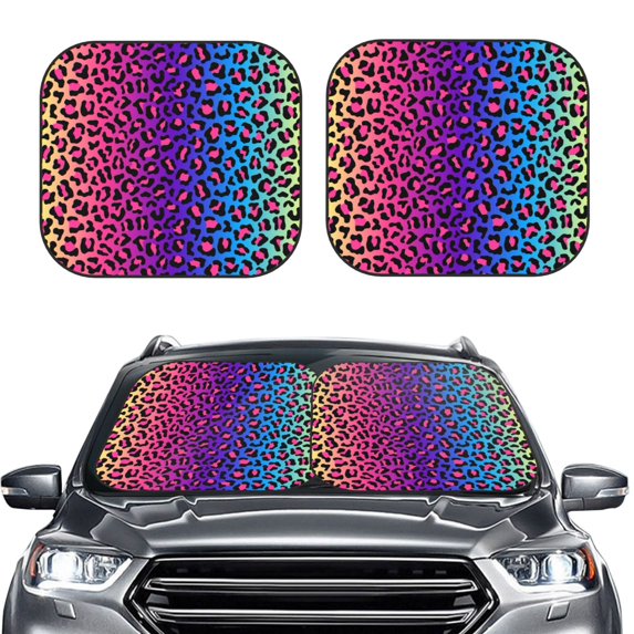 Bingfone Leopard Neon Rainbow Gradient Print 2-Piece Sun Shade Front ...