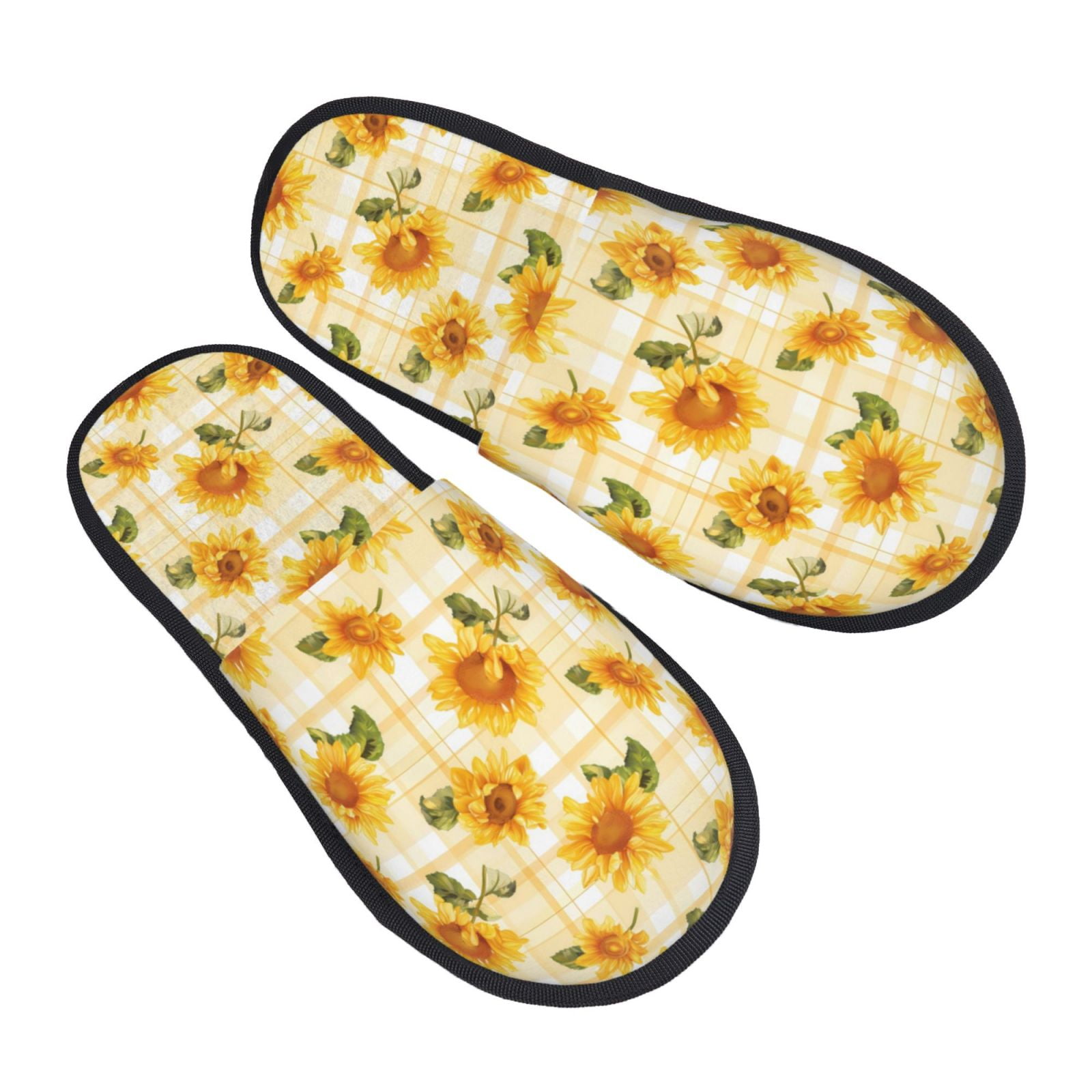 Bingfone Light Yellow Plaid Sunflower House Slippers for Women Men with ...