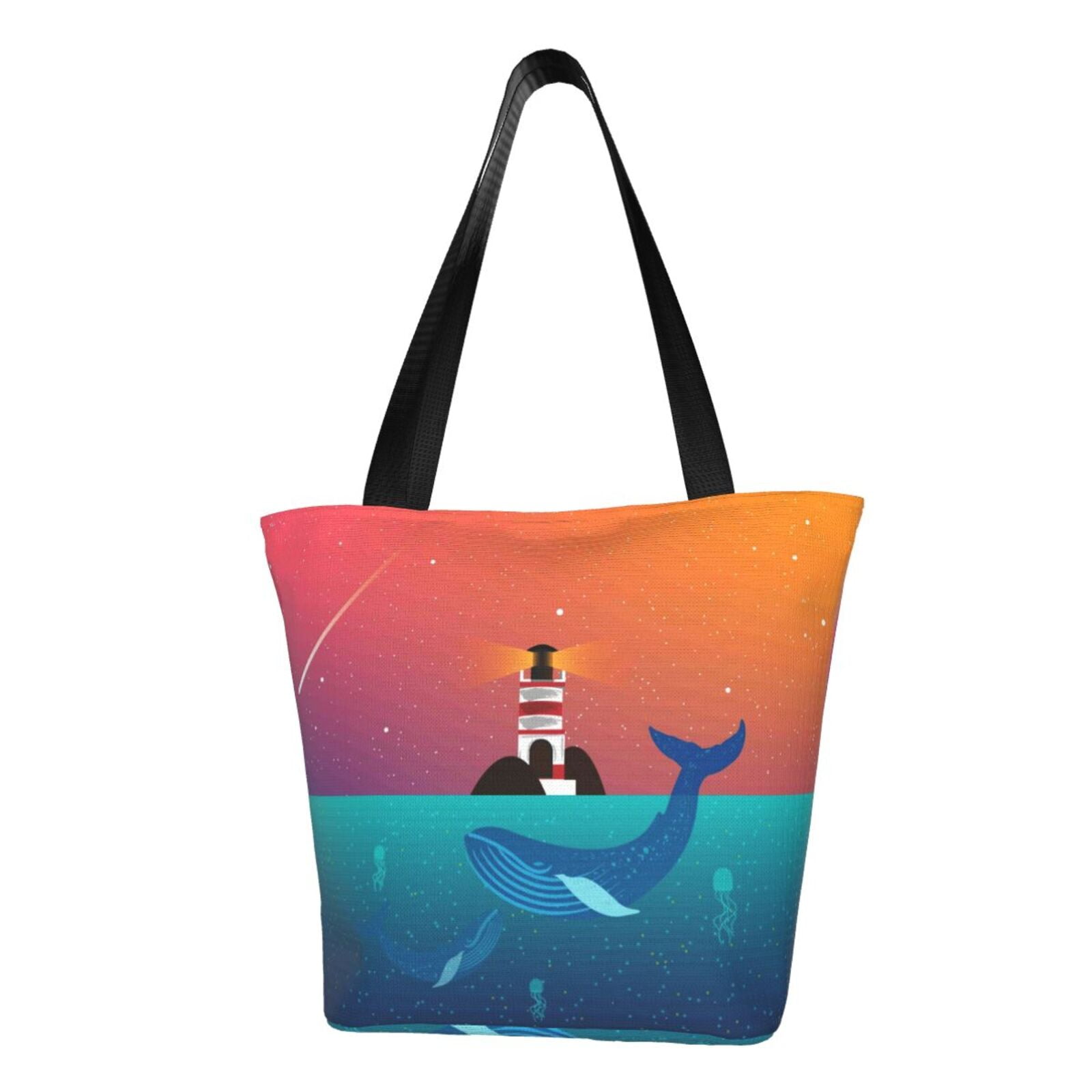 Bingfone Lighthouse And Whale Women Shoulder Tote Bags Casual Bag ...