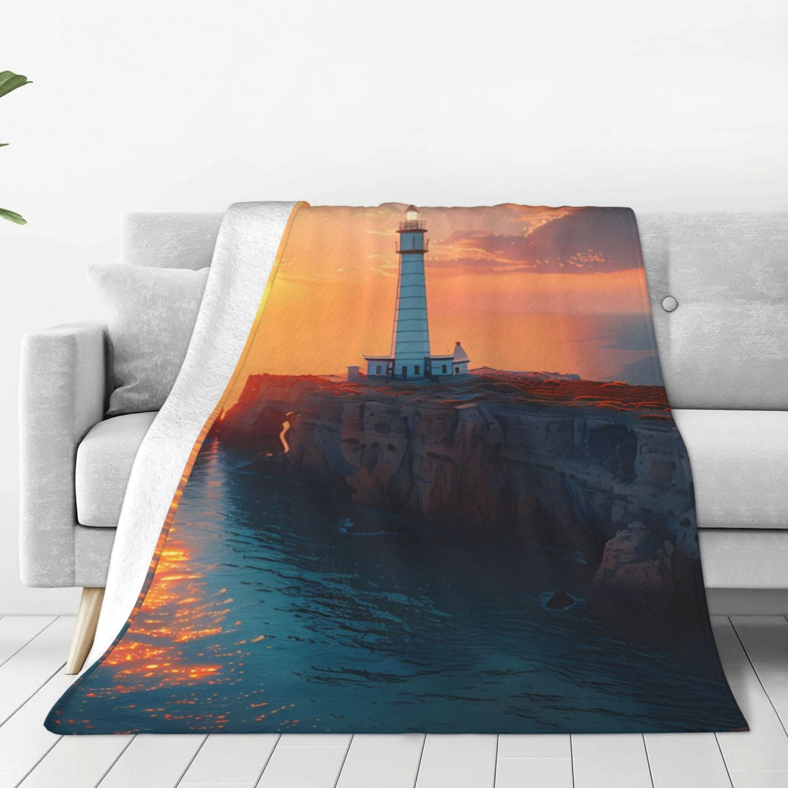 Bingfone Lighthouse At Sunset Coast Print Flannel Fleece Blanket Throw ...