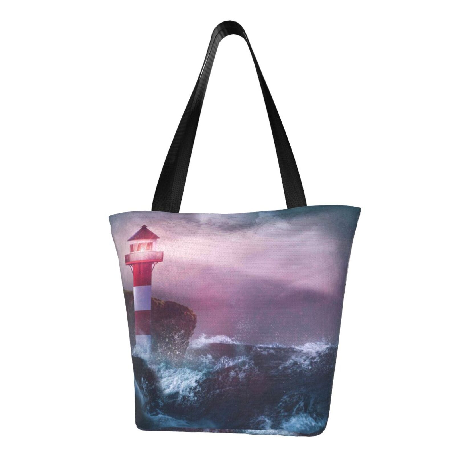 Bingfone Lighthouse Waves Torrential Rain Women Shoulder Tote Bags ...