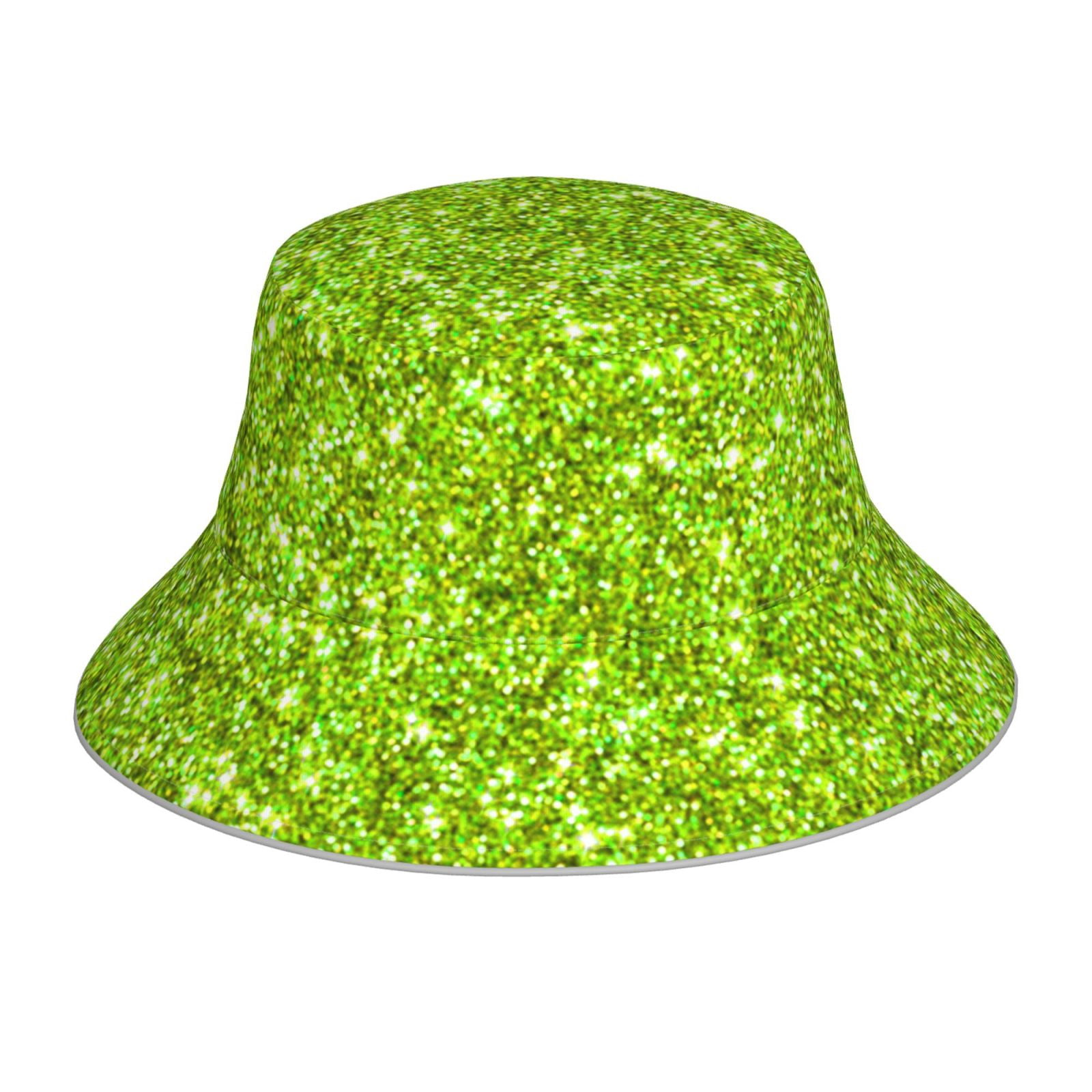 Bingfone Lime green glitter Bucket Hat for Men Women,Packable ...