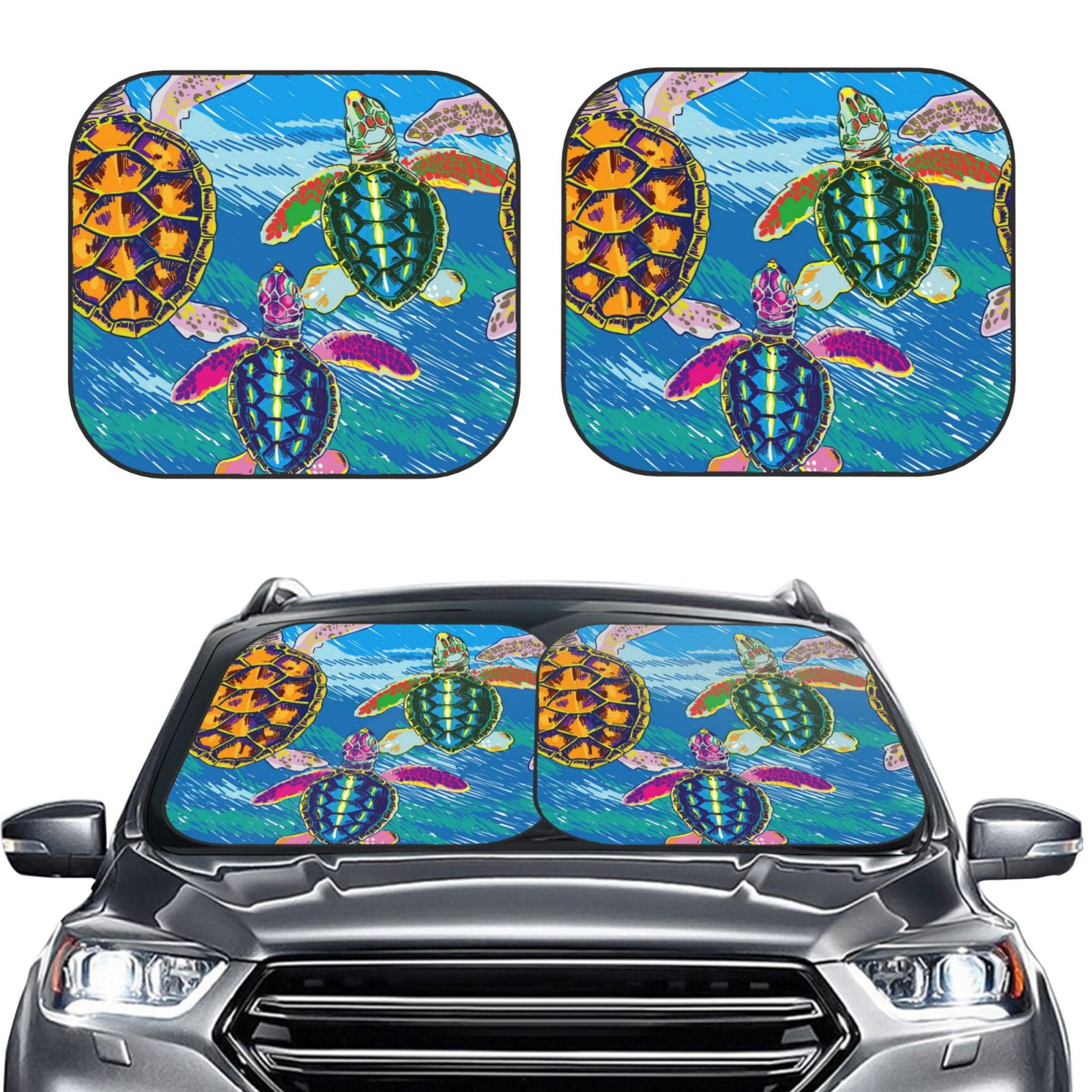Bingfone Little Sea Turtles Print 2-Piece Sun Shade Front Windshield ...