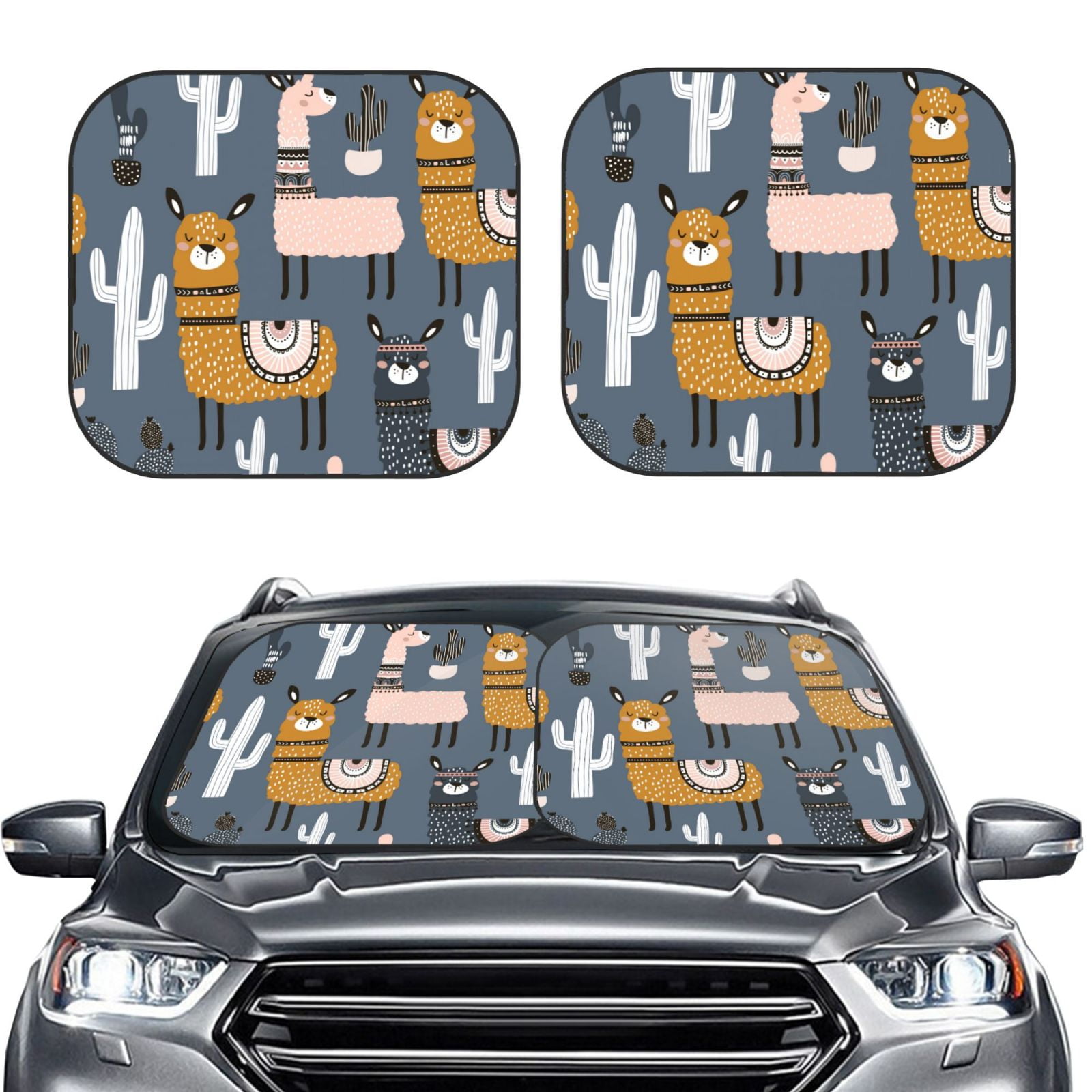 Bingfone Llama And Cactus Windshield Sun Shade 2-Piece Foldable Car ...