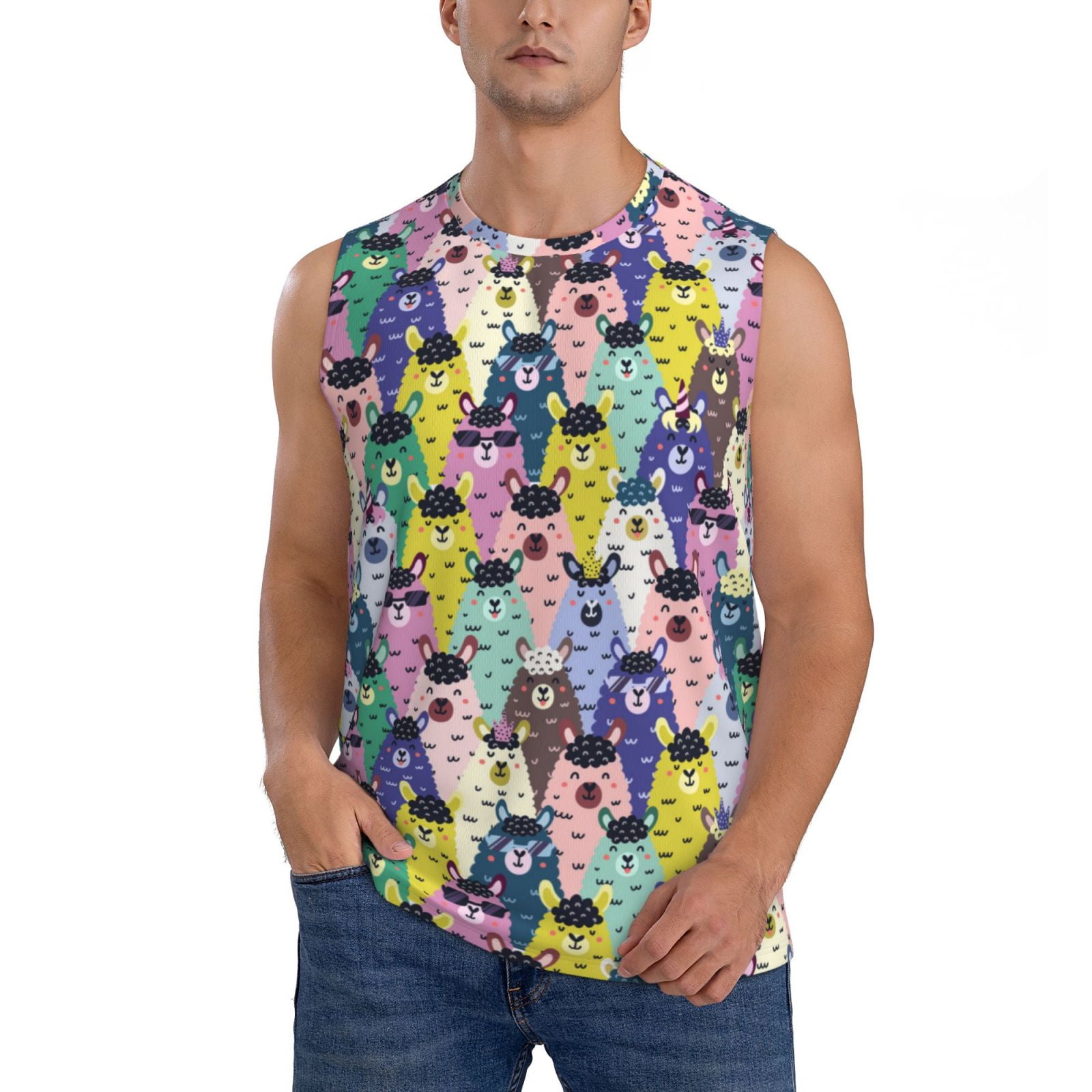 Bingfone Llamas Colorful Pattern Men's Tank Tops Workout Sleeveless Tee ...