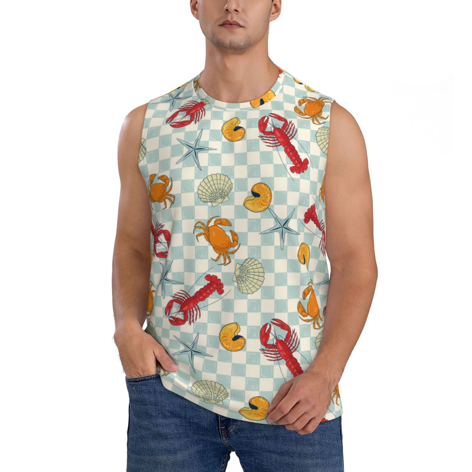 Bingfone Lobster Sea Shell Pattern Men's Tank Tops Workout Sleeveless ...