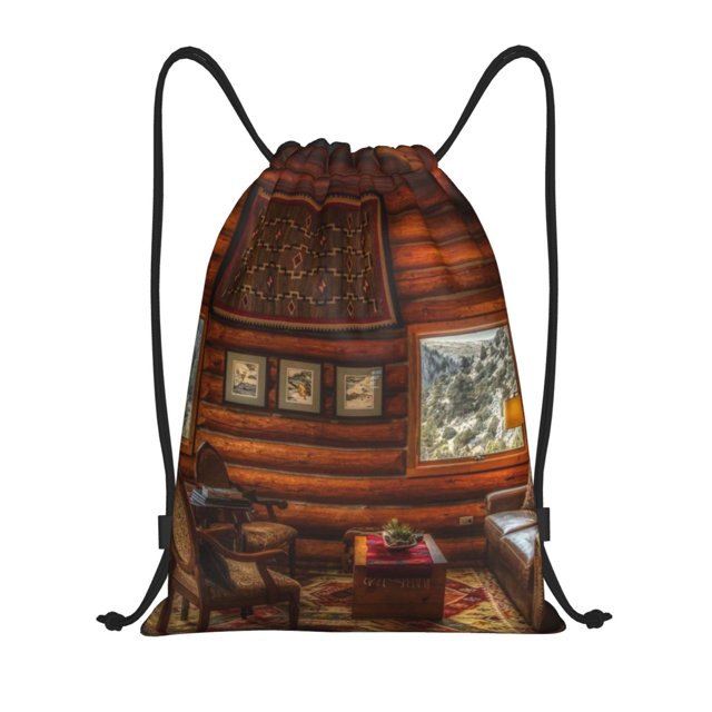 Bingfone Log Cabin Inside Drawstrings Backpacks Bags For Men Women Gym ...