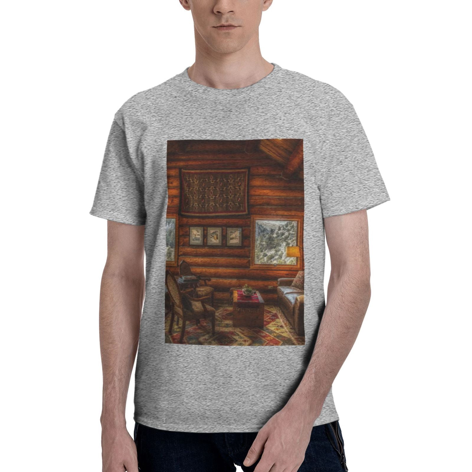 Bingfone Log Cabin Inside Men'S Loose Fit Short-Sleeve Pocket T-Shirt ...