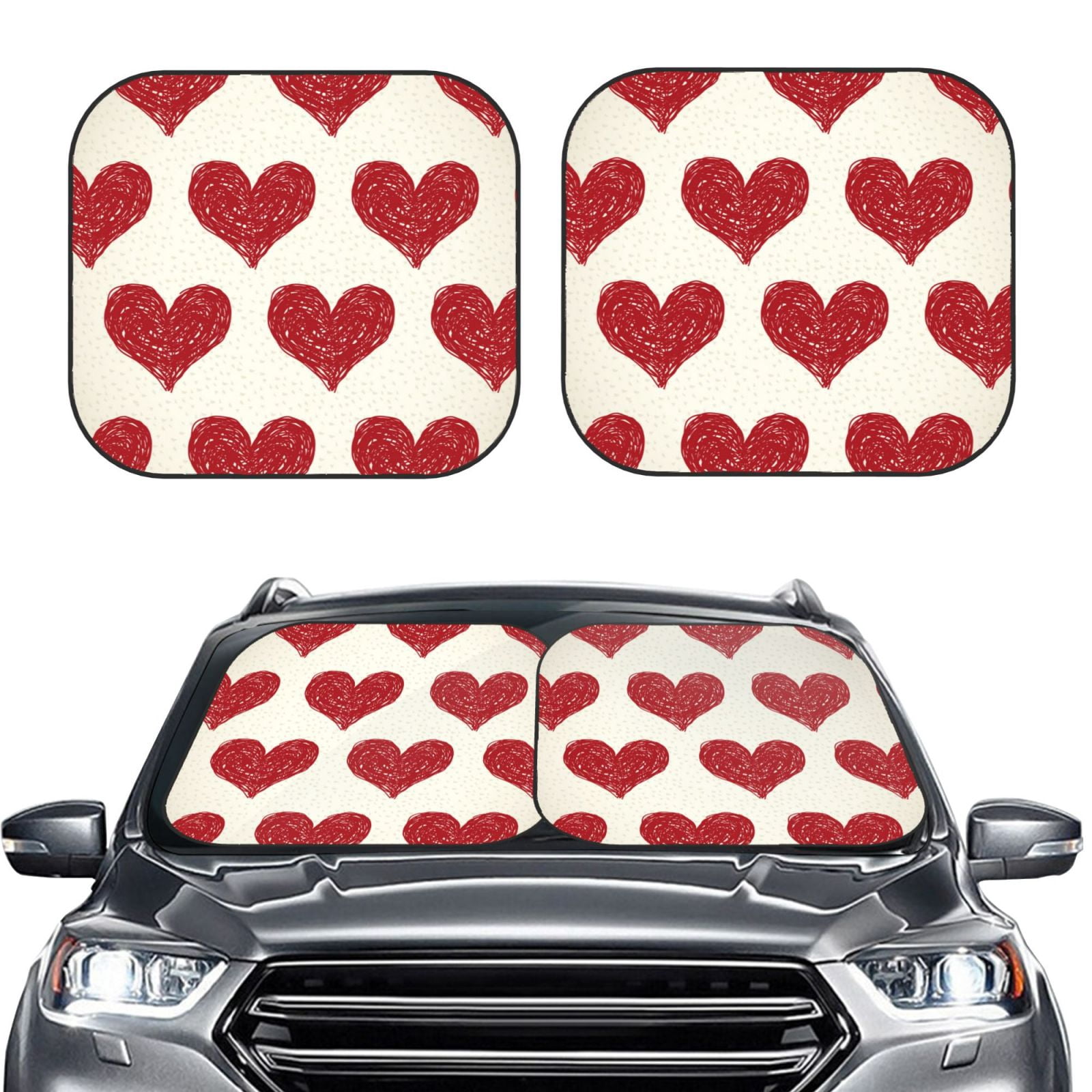 Bingfone Love Windshield Sun Shade 2-Piece Foldable Car Front Window ...