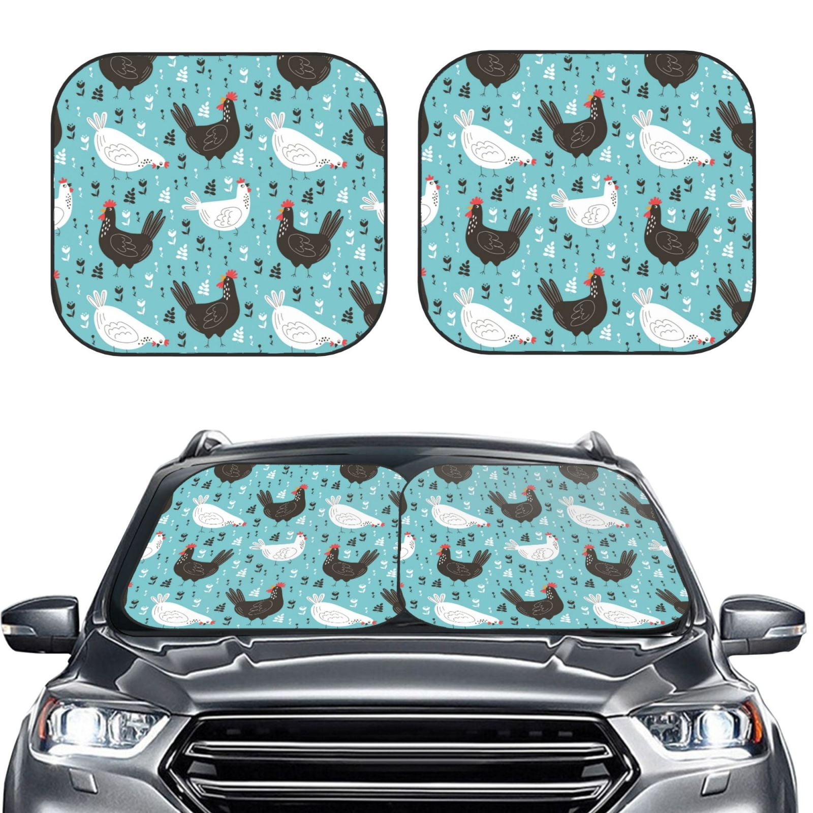 Bingfone Lovely Roosters Windshield Sun Shade 2-Piece Foldable Car ...