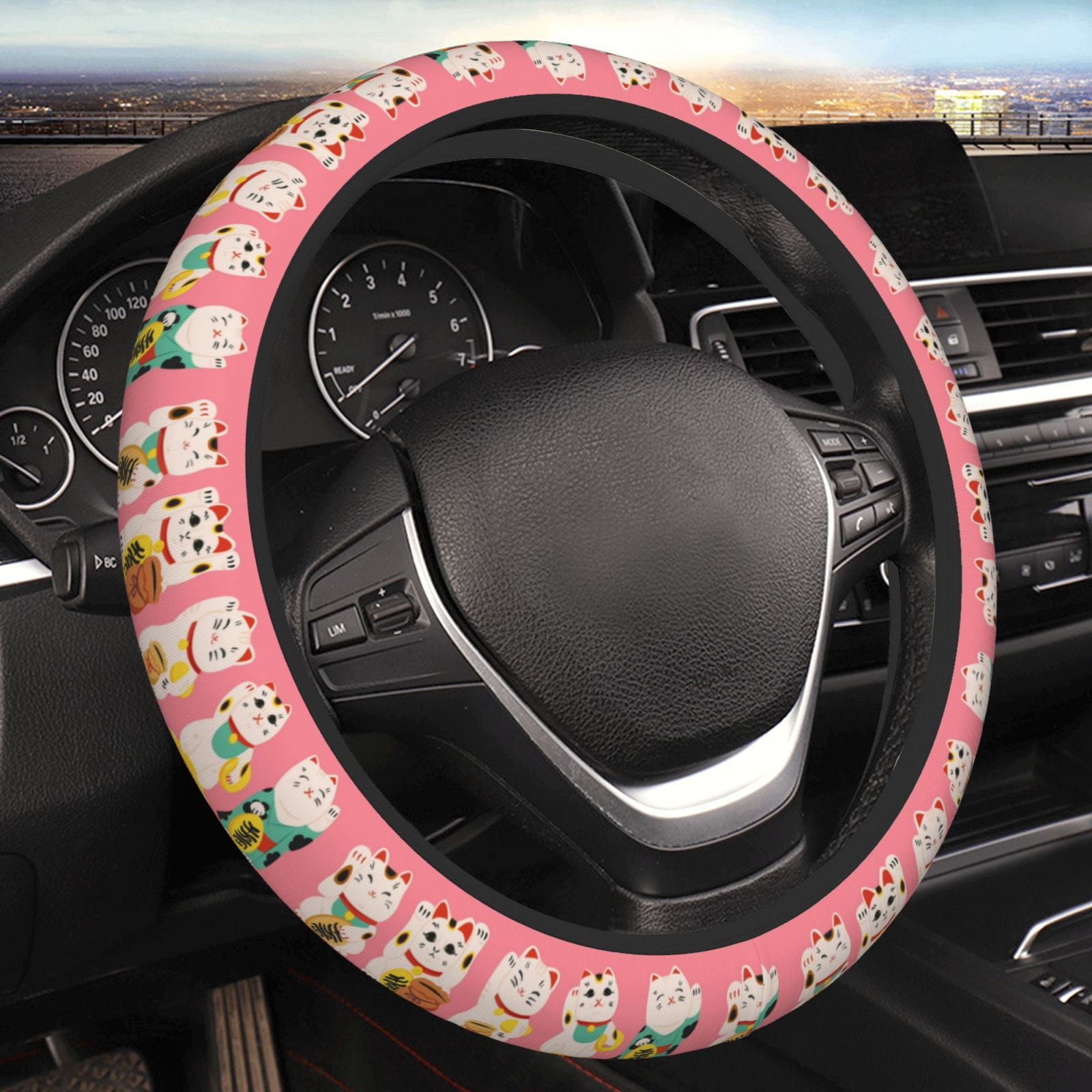 Bingfone Lucky Cat ,Cute Cat Steering Wheel Cover - Universal 15 Inches ...
