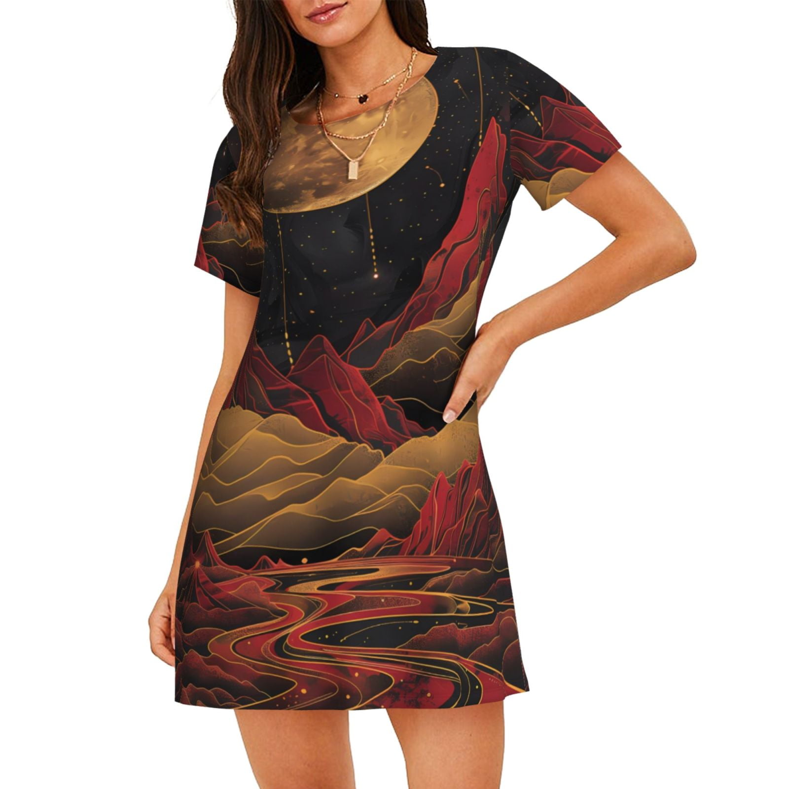 Bingfone Lunar Mountains Golden Rivers Nightgowns for Women Sleep ...