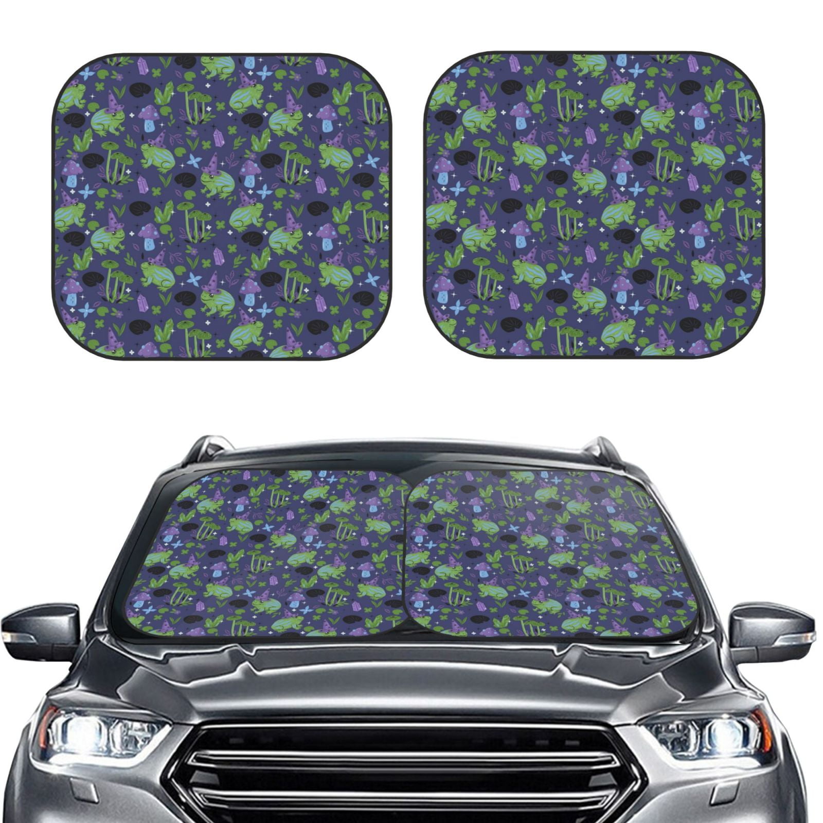Bingfone Magic Toads in Hats Windshield Sun Shade 2-Piece Foldable Car Front Window Sunshade for ...