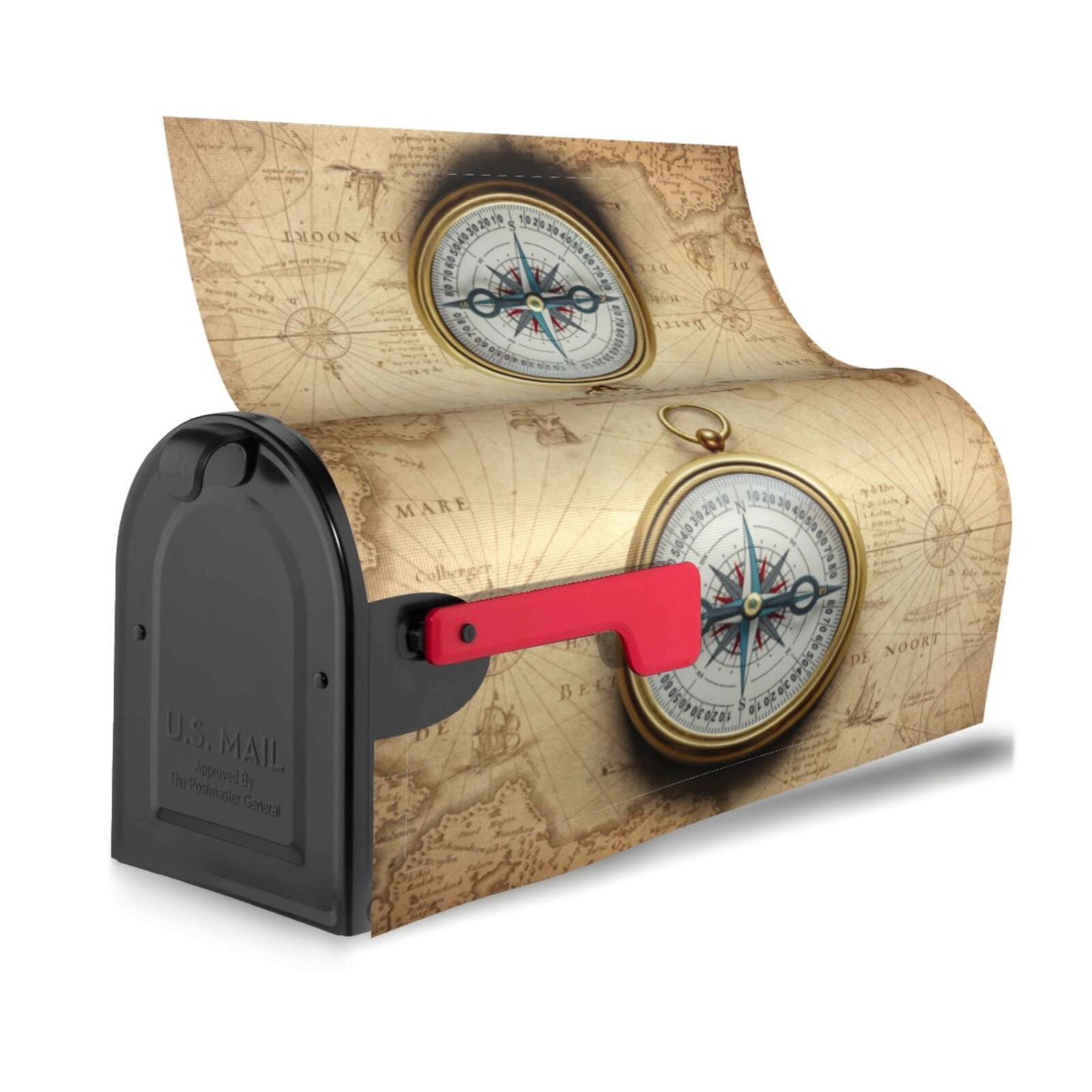 Bingfone Magnetic Old Compass On World Map Magnetic Mailbox Cover ...