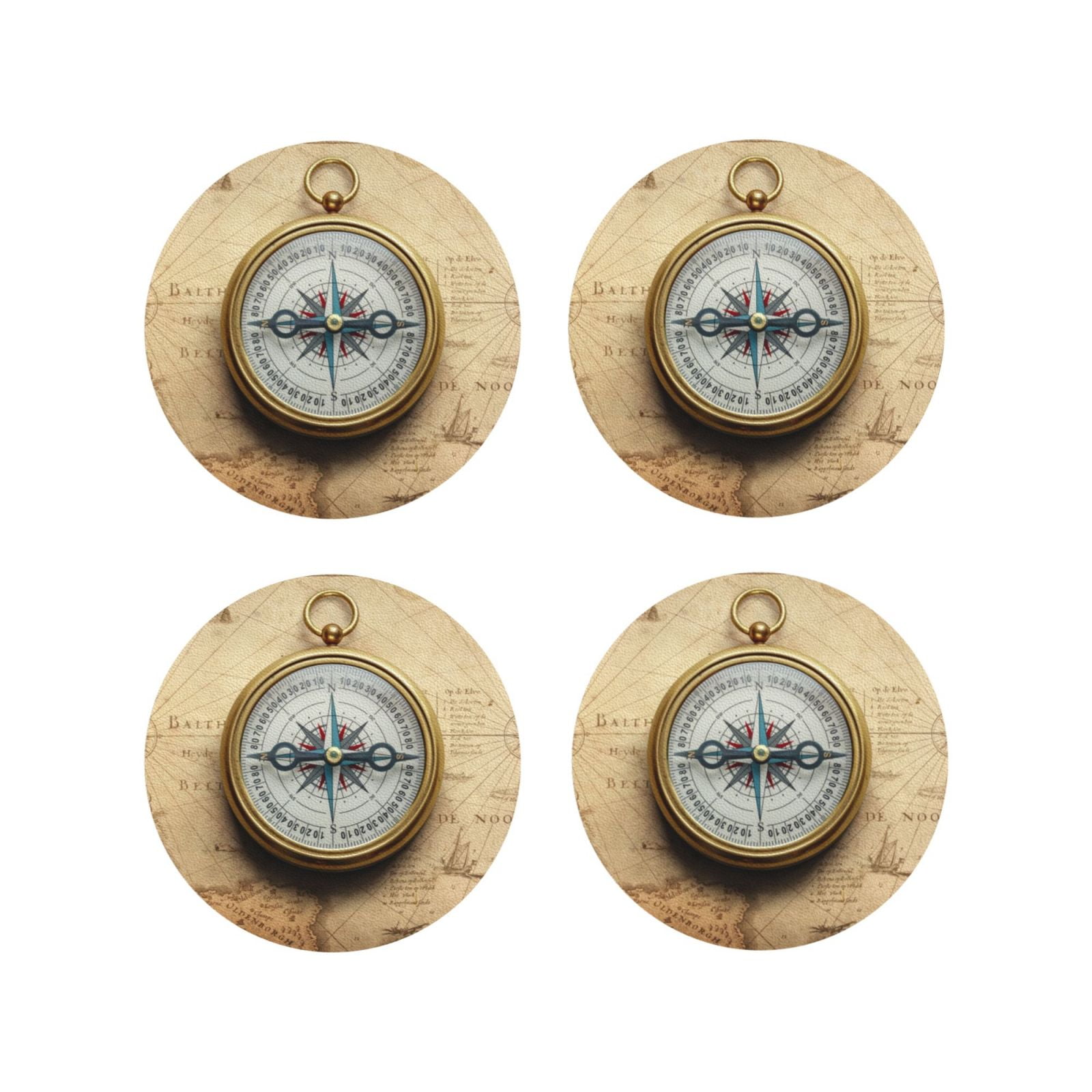 Bingfone Magnetic Old Compass On World Map Personalized Coaster Set 4 ...