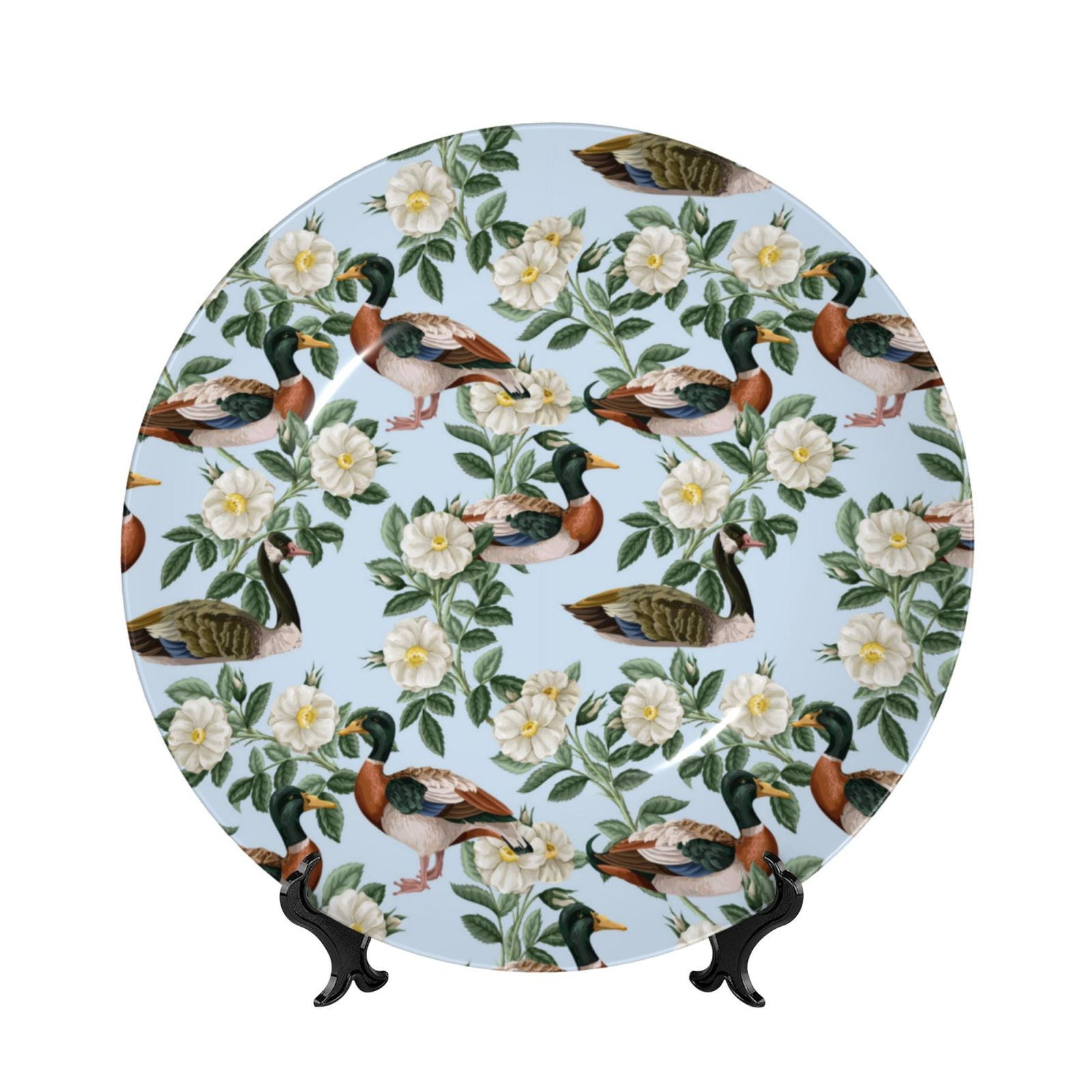 Bingfone Mallard Ducks And Roses Print Bone China Dinner Decorative ...