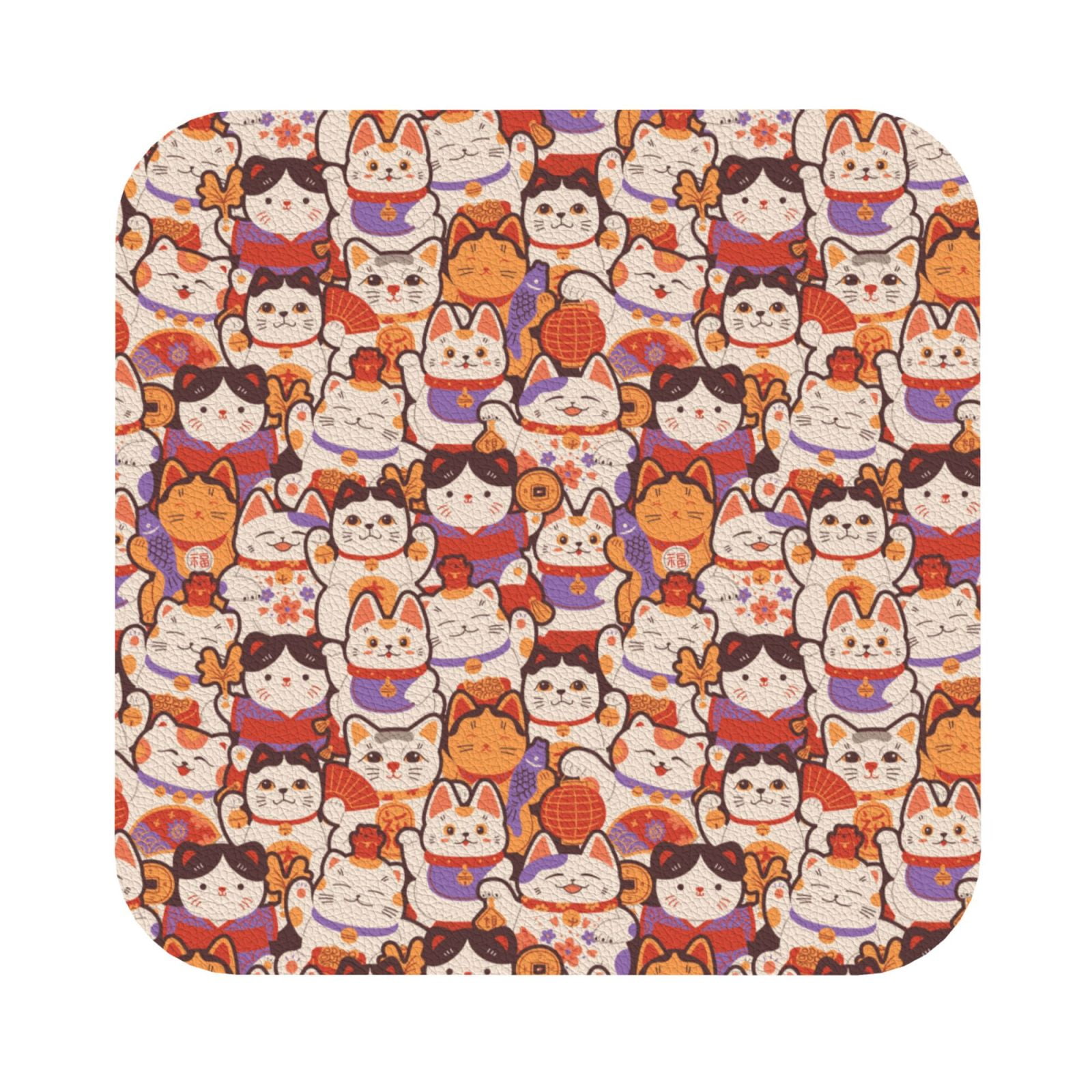 Bingfone Maneki-Neko Cats Personalized Coaster Set 4 for Drinks Coffee ...