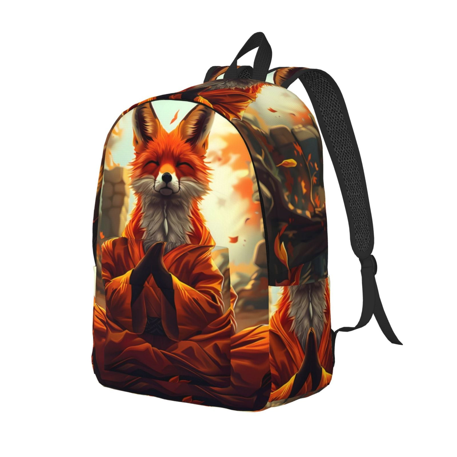 Bingfone Maple Leaf Meditating Fox Print Canvas College Laptop Backpack ...