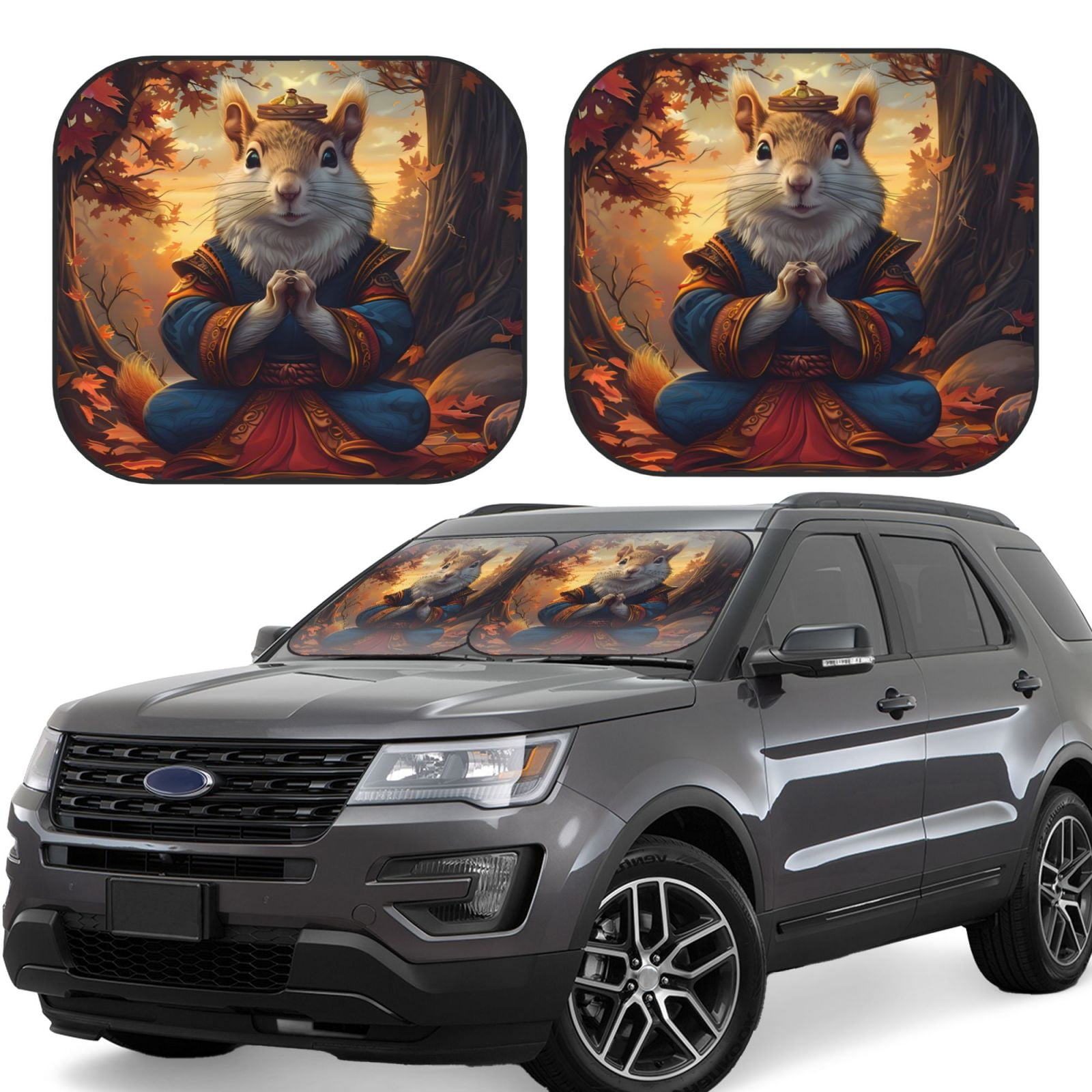Bingfone Maple Leaf Meditating Squirrel Windshield Sun Shade 2-Piece ...