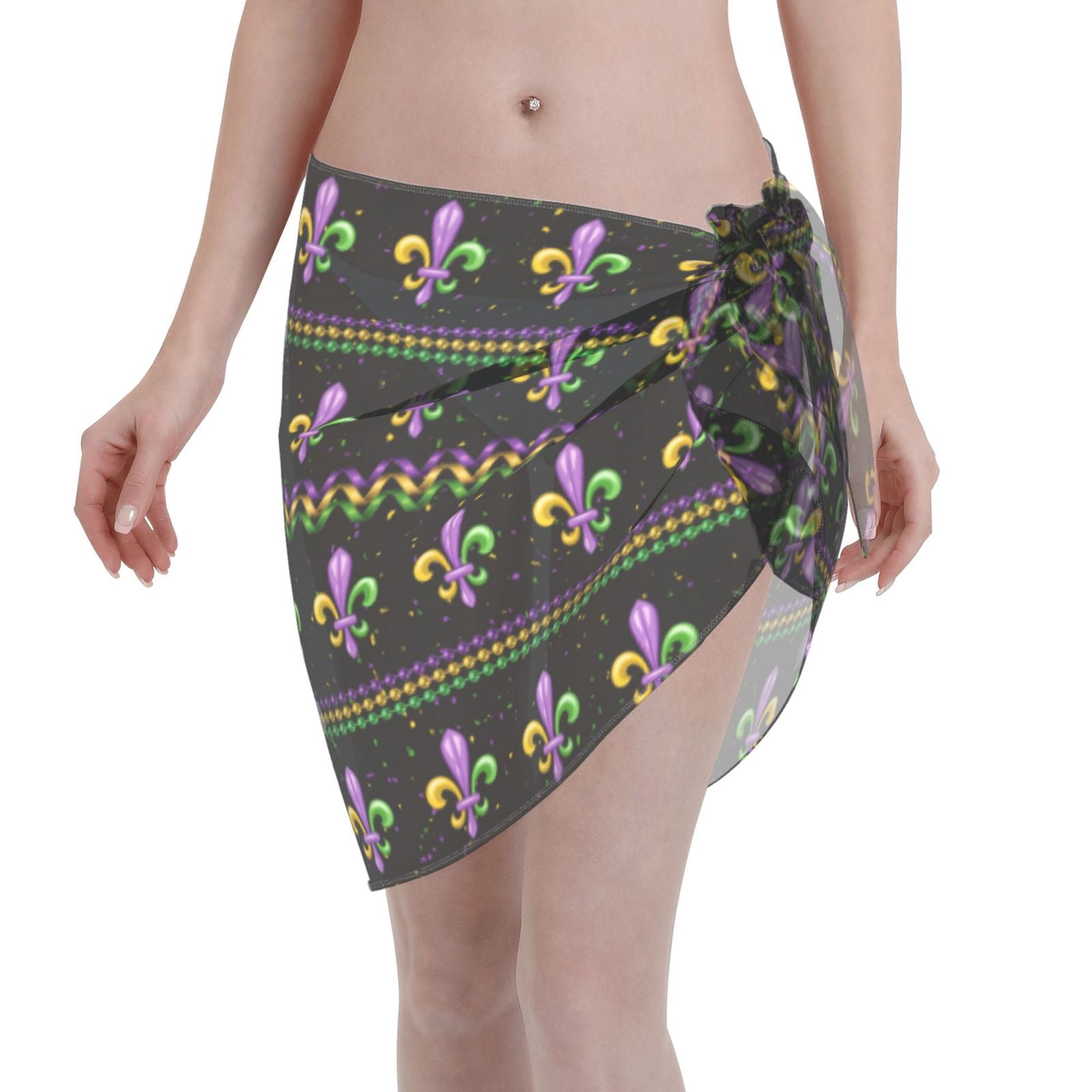 Bingfone Mardi Gras Fleur de Lis Women's Sarong Swimsuit Cover Ups ...