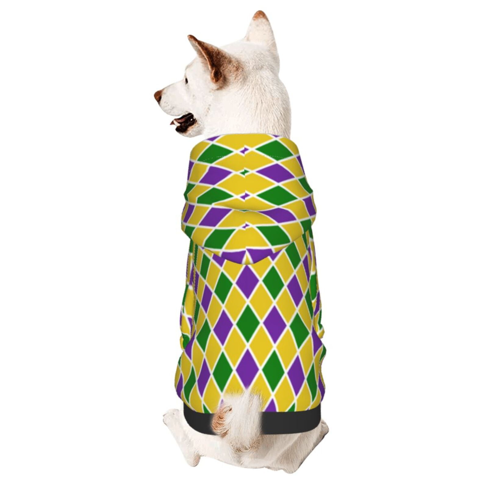 Bingfone Mardi Gras Purple Yellow Plaid Dog Clothes Hoodie, Pet Winter ...