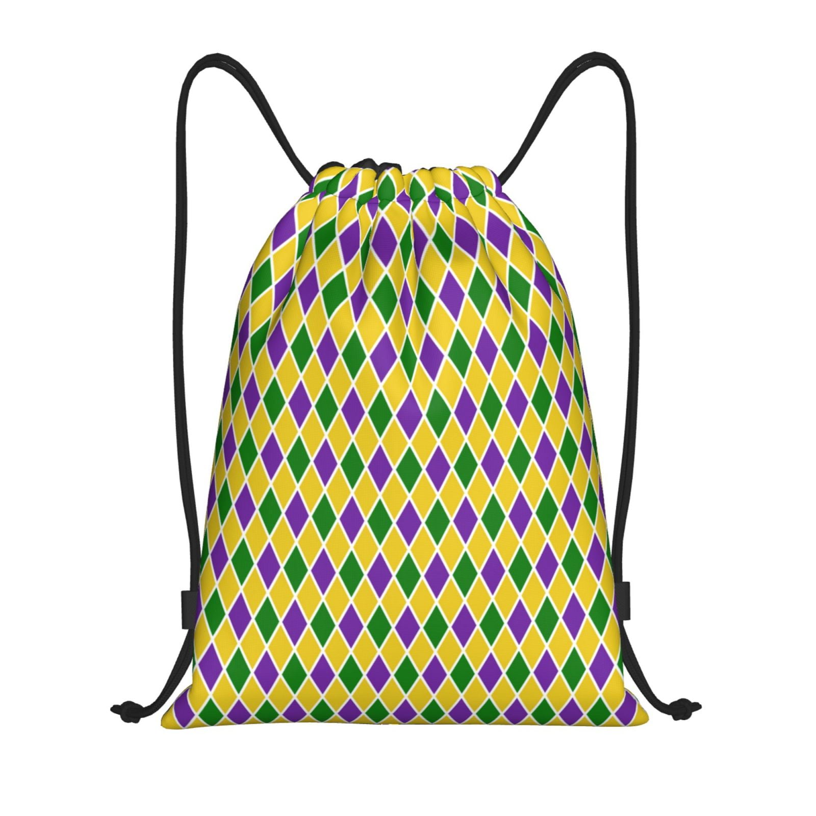Bingfone Mardi Gras Purple Yellow Plaid Drawstrings Backpacks Bags For ...
