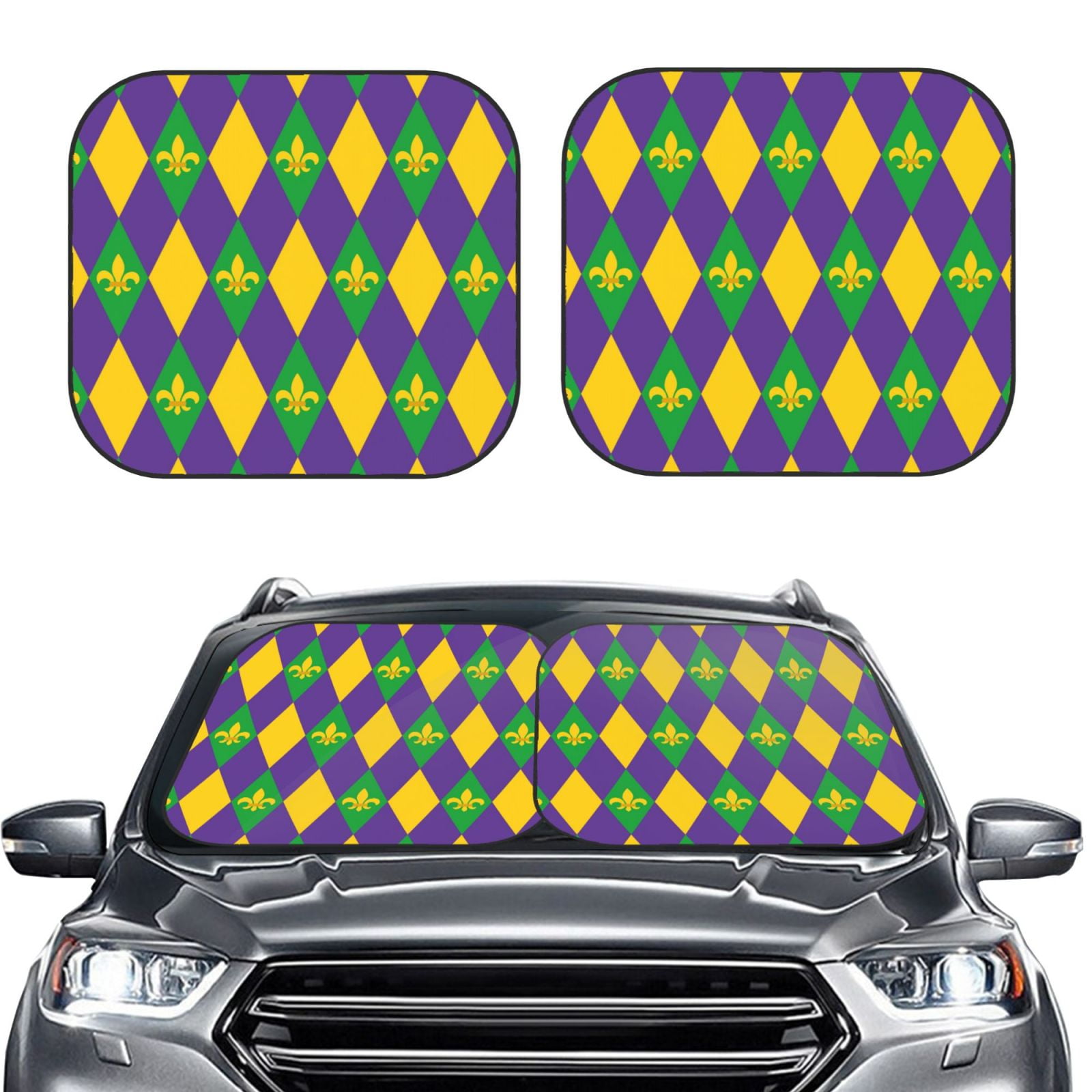 Bingfone Mardi Gras Windshield Sun Shade 2-Piece Foldable Car Front ...