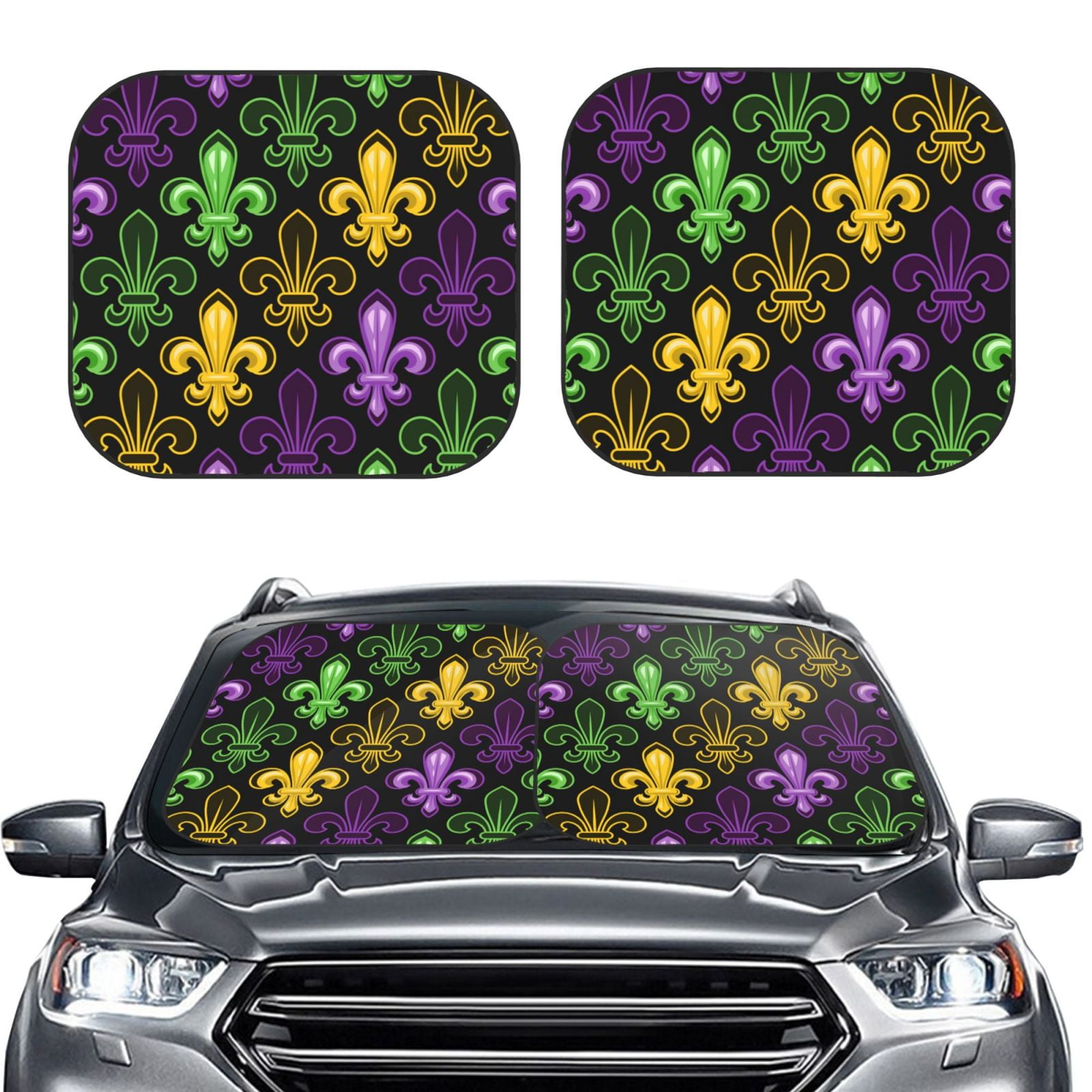 Bingfone Mardi Gras1 Windshield Sun Shade 2-Piece Foldable Car Front ...