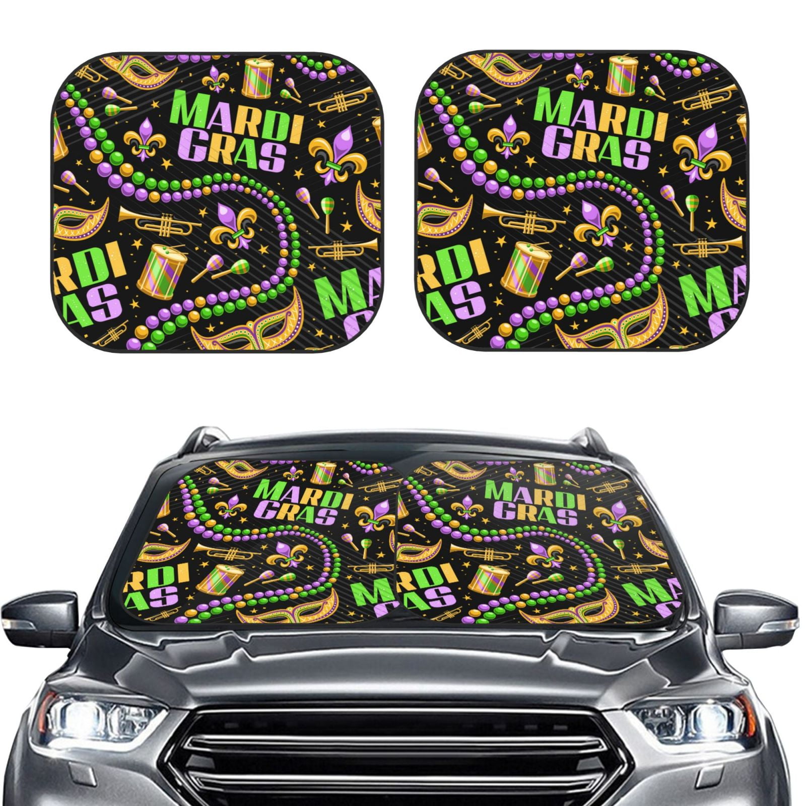 Bingfone Mardi Gras3 Windshield Sun Shade 2-Piece Foldable Car Front ...