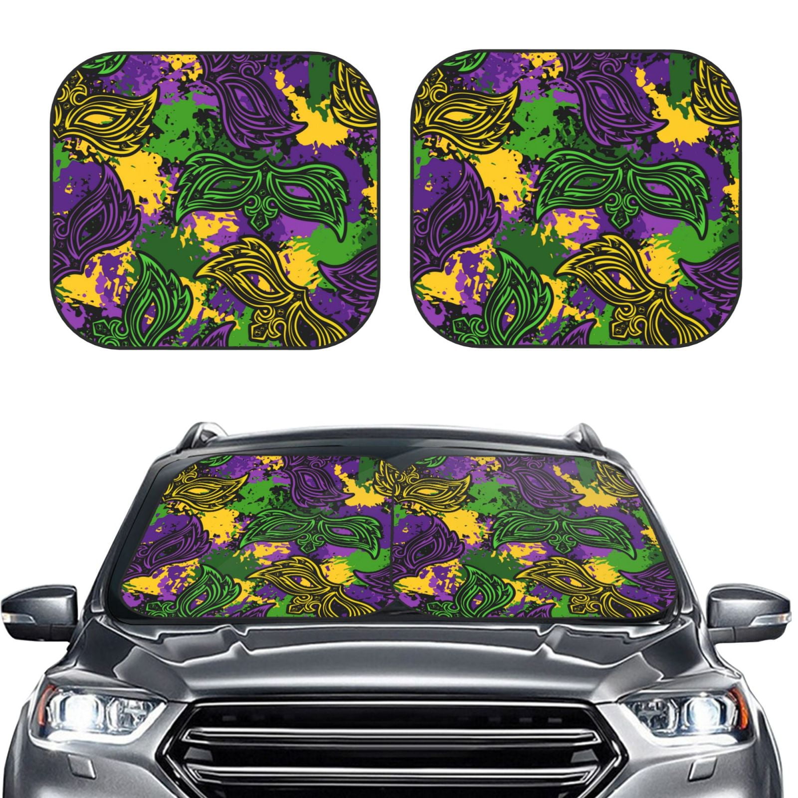 Bingfone Mardi Gras7 Windshield Sun Shade 2-Piece Foldable Car Front ...
