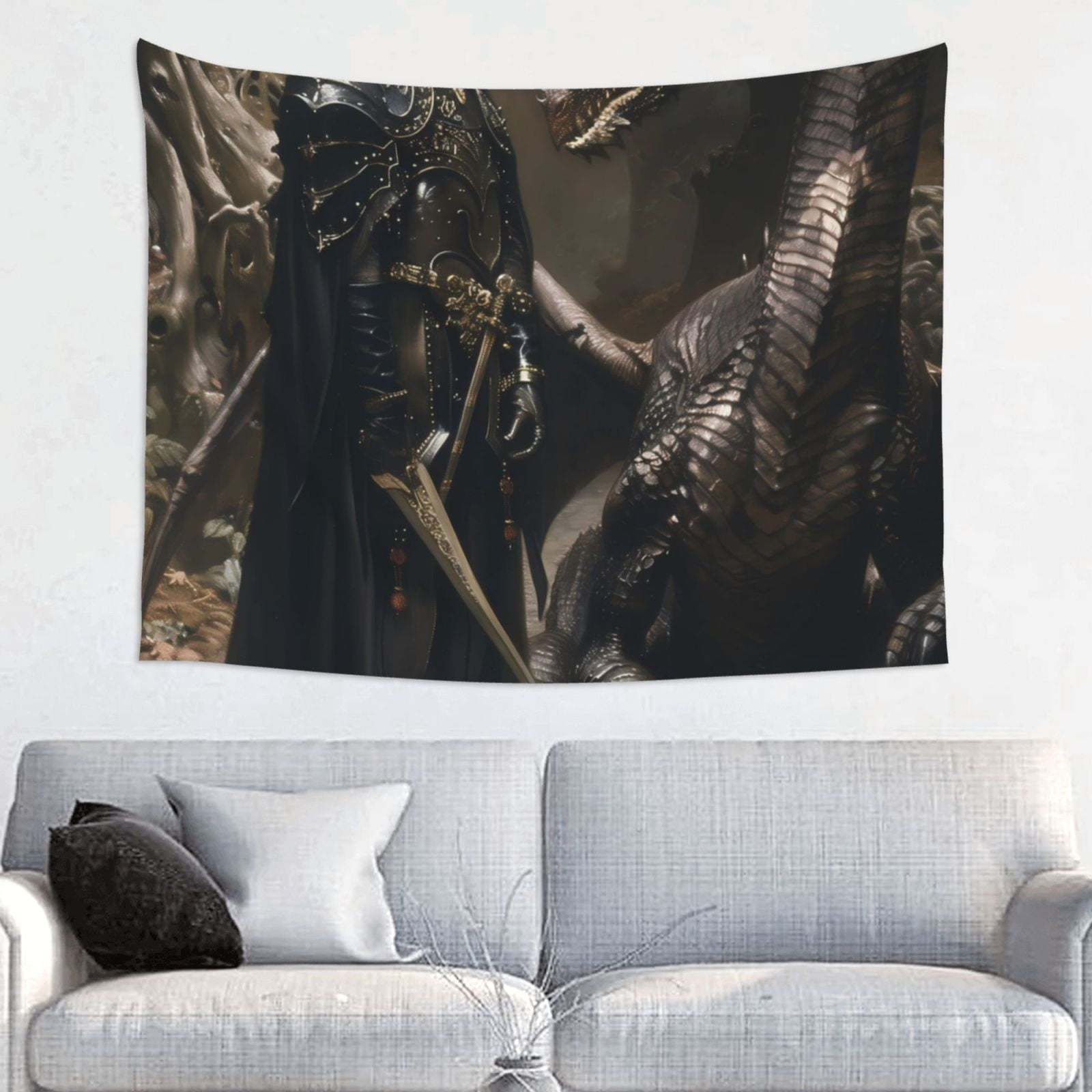 Bingfone Medieval Knight And Dragon Tapestry Wall Hanging Decor for ...