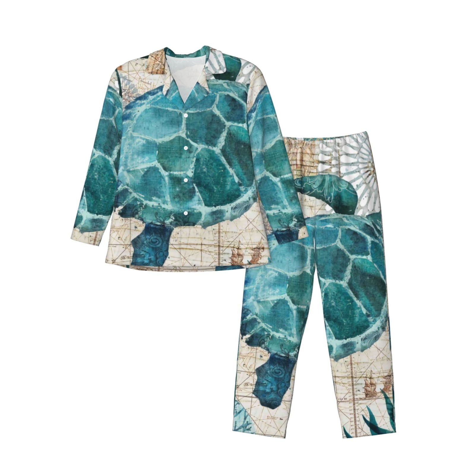 Bingfone Men'S Pajama Set 2 Piece Loungewear Pjs, Long Sleeve With Pajama Pants-Watercolor Sea ...