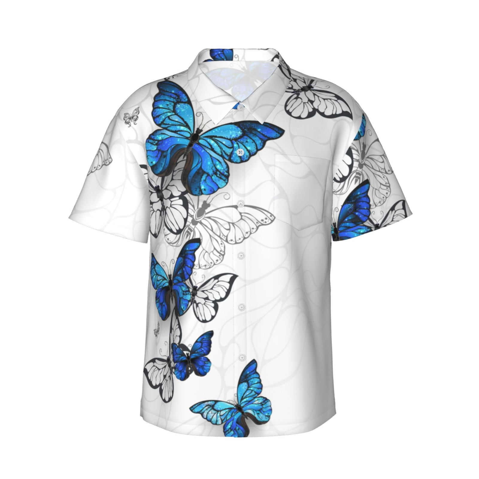 Bingfone Men'S Short Sleeve Button Down Shirts Hawaiian Blue Flying ...