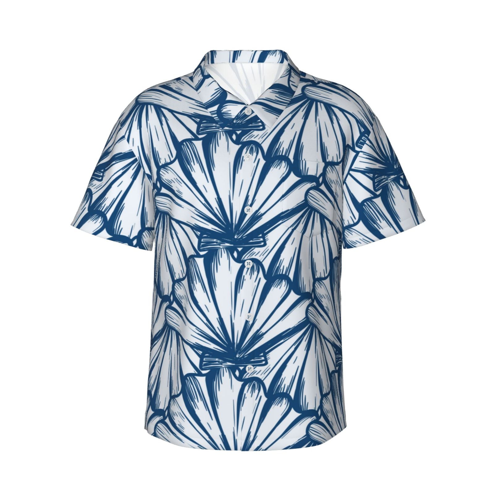 Bingfone Men'S Short Sleeve Button Down Shirts Hawaiian Blue Shells ...