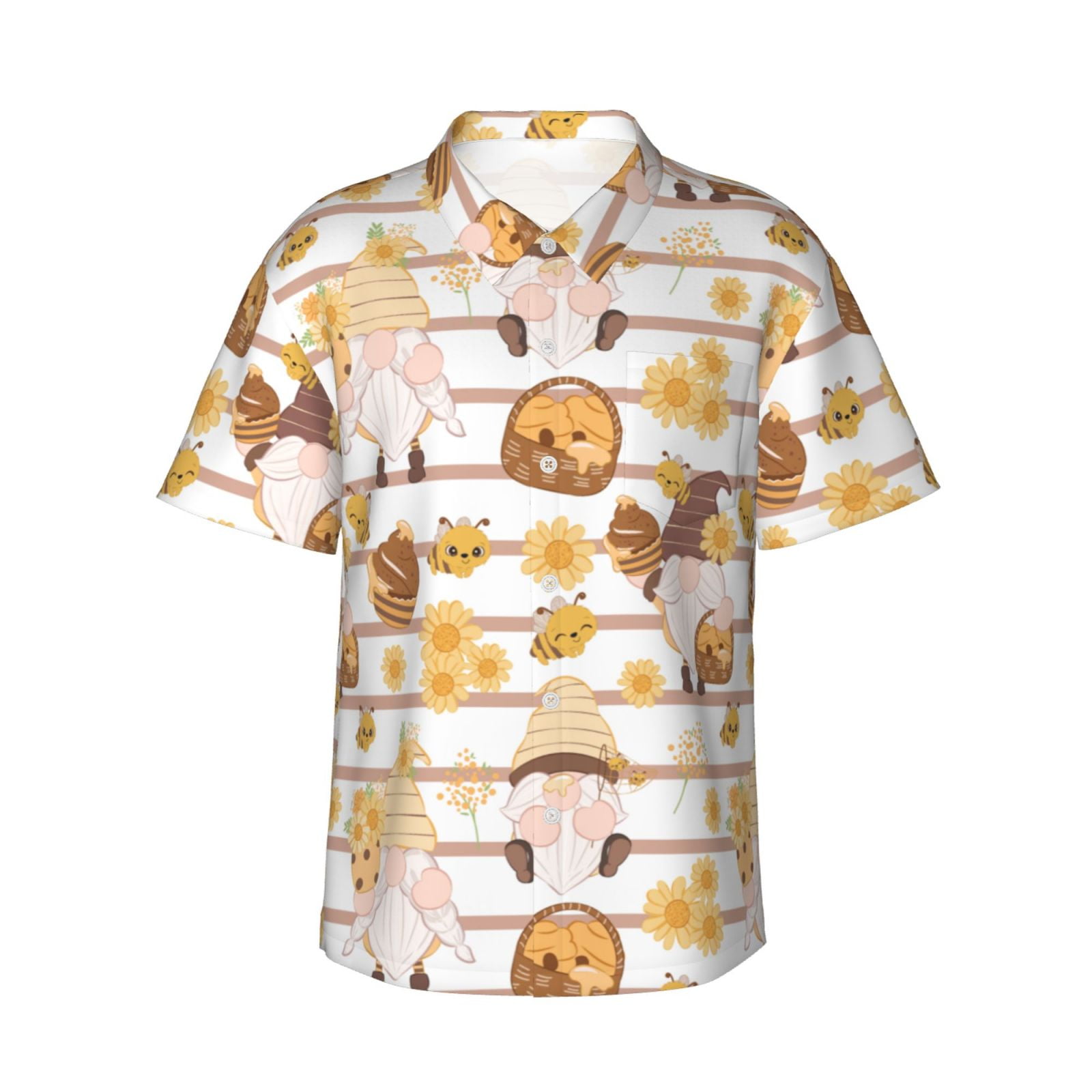 Bingfone Men'S Short Sleeve Button Down Shirts Hawaiian Cute Bee Gnome ...