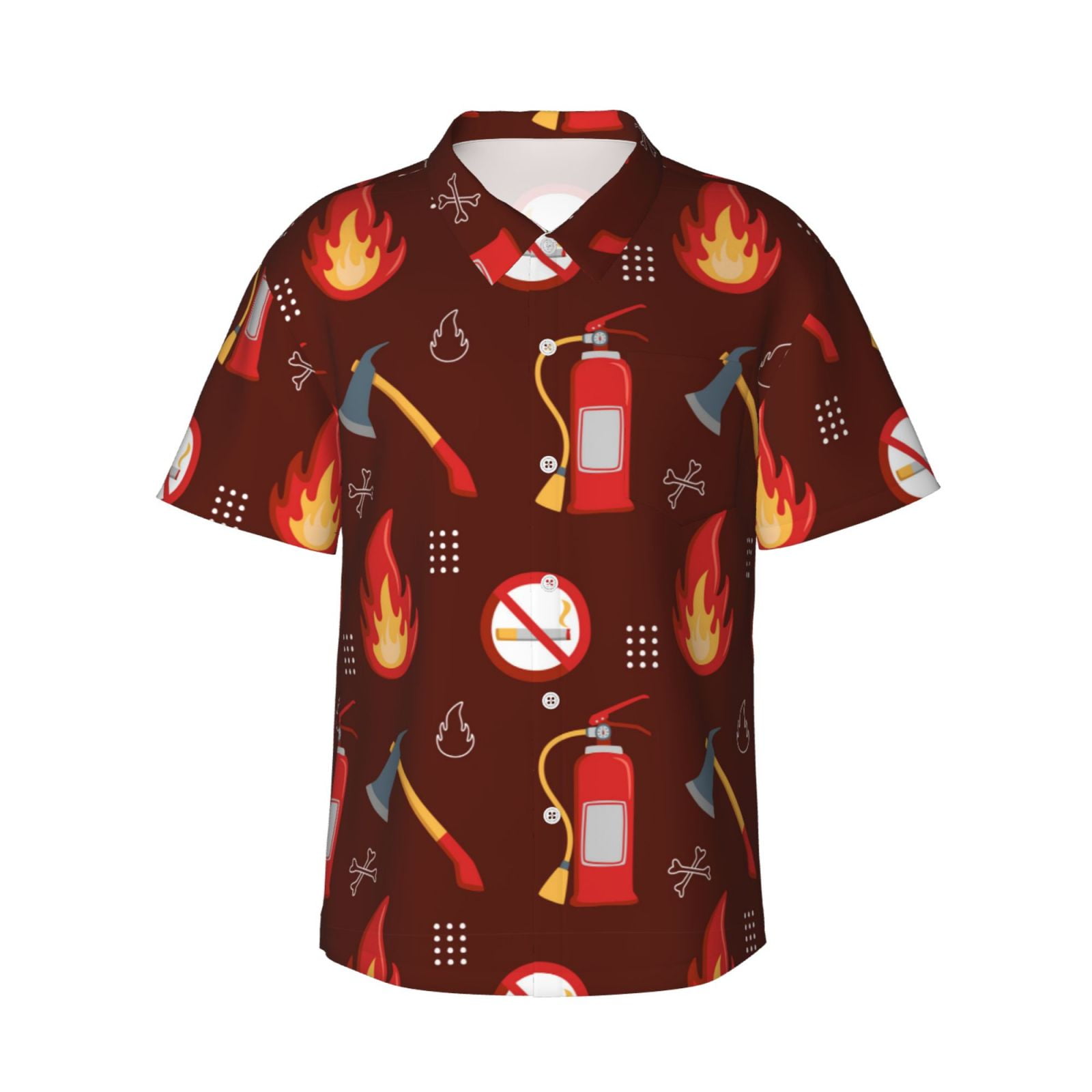 Bingfone Men'S Short Sleeve Button Down Shirts Hawaiian Fire ...