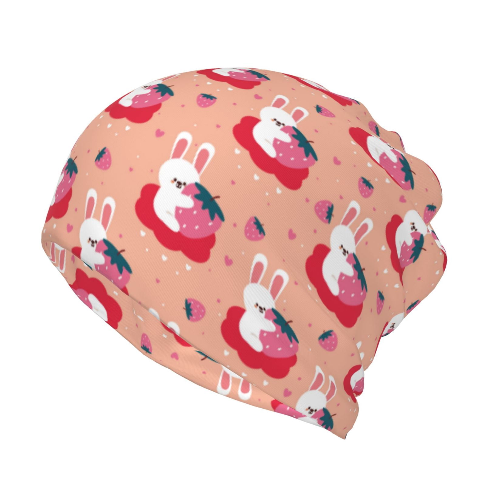 Bingfone Men Women Slouch Beanie Bunny And Strawberry Print Cap Hip-Hop ...