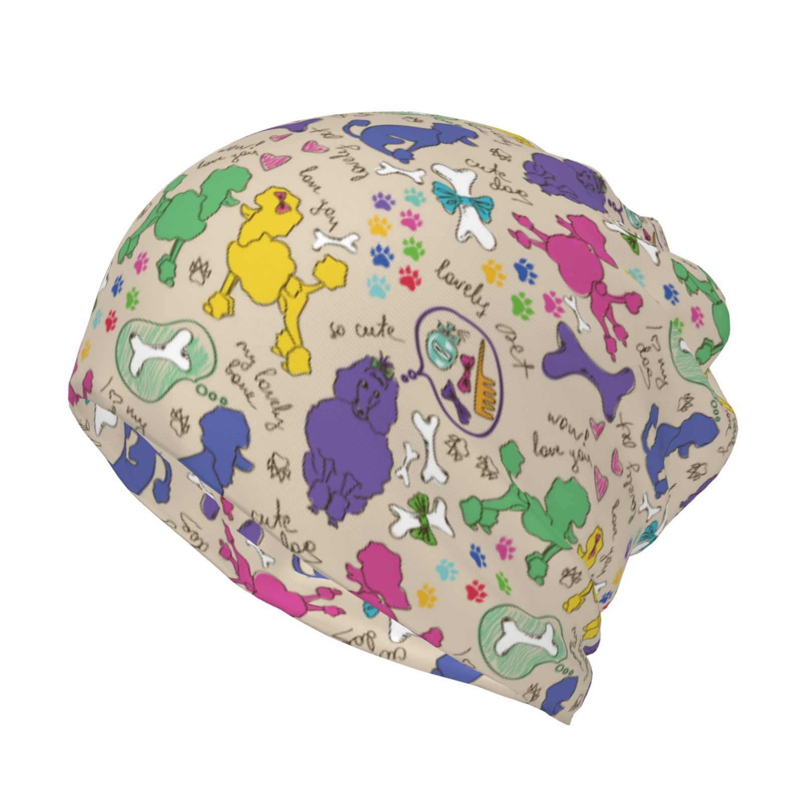 Bingfone Men Women Slouch Beanie Colorful Poodle Dog Print Cap Hip-Hop ...