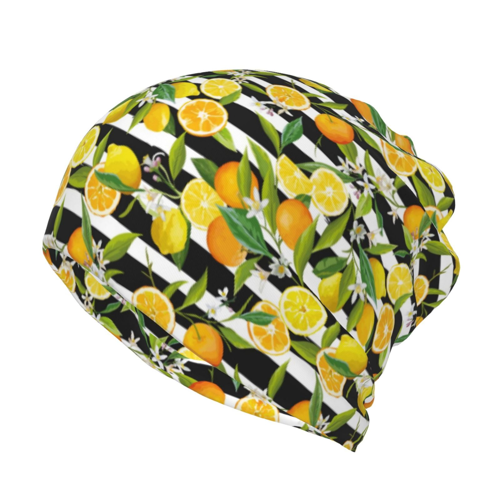 Bingfone Men Women Slouch Beanie Orange and Lemon Print Cap Hip-Hop Hat ...
