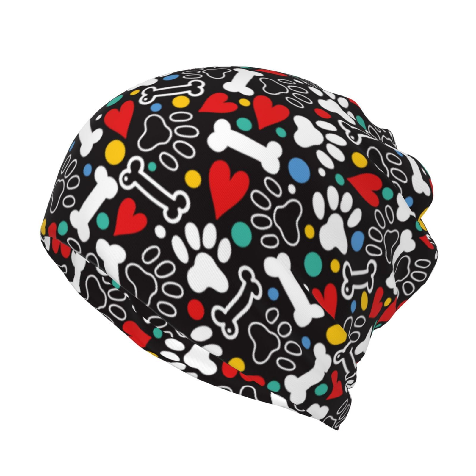 Bingfone Men Women Slouch Beanie Paw And Bones Print Cap Hip-Hop Hat ...