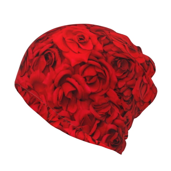Bingfone Men Women Slouch Beanie Red Rose Print Cap Hip-Hop Hat ...