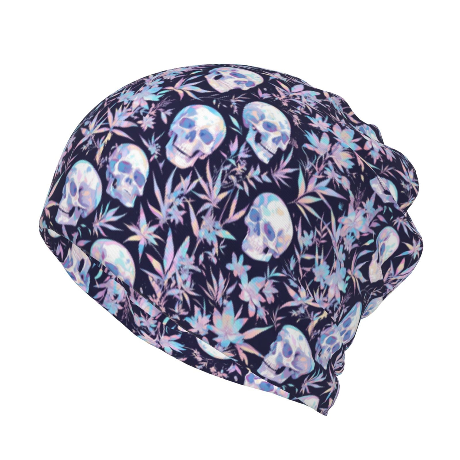 Bingfone Men Women Slouch Beanie Skull flower crystal Print Cap Hip-Hop ...