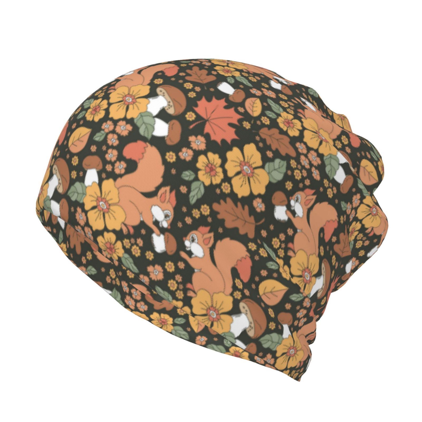 Bingfone Men Women Slouch Beanie Squirrel Mushroom Yellow Flower Print ...