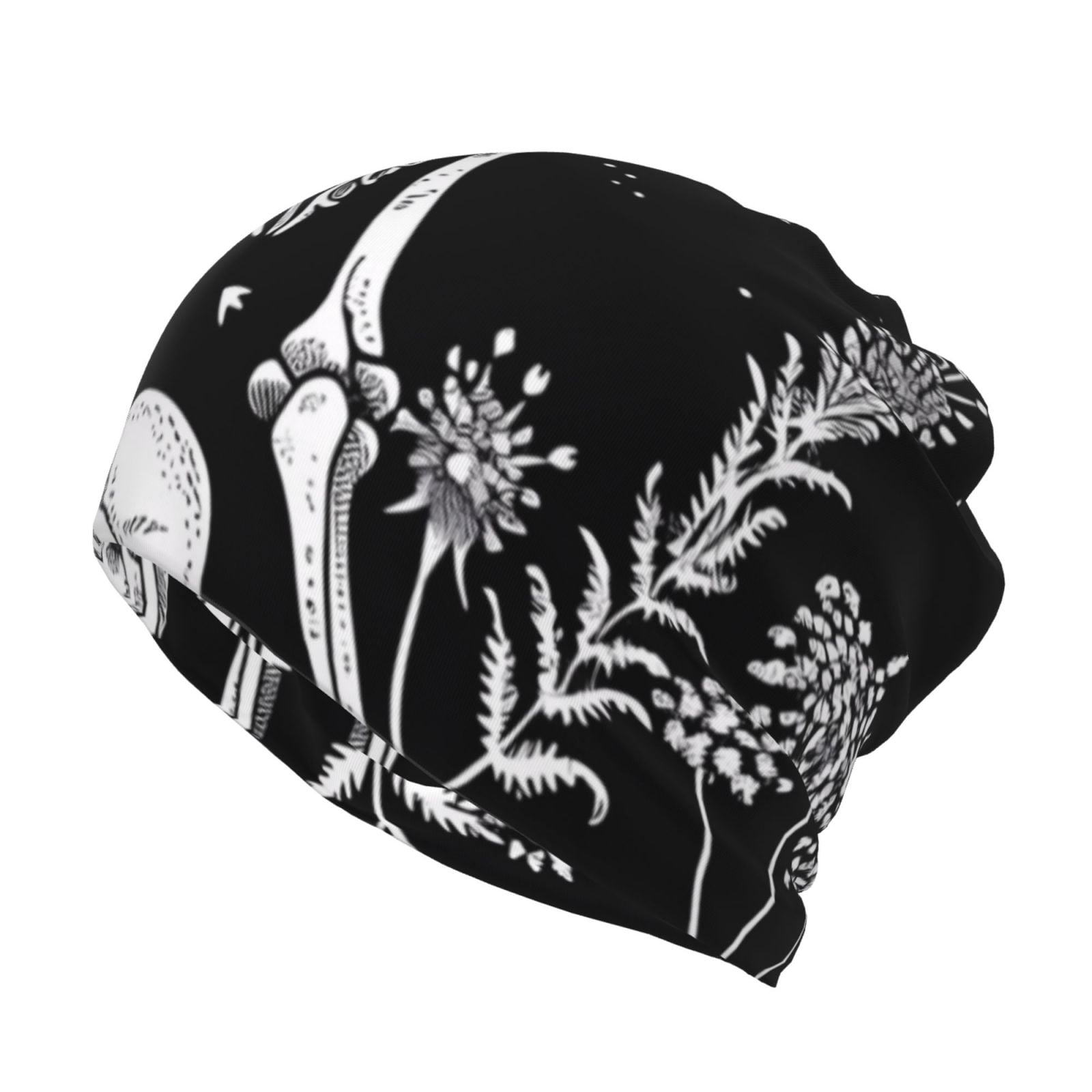 Bingfone Men Women Slouch Beanie Vintage Black white Plant skull Print ...