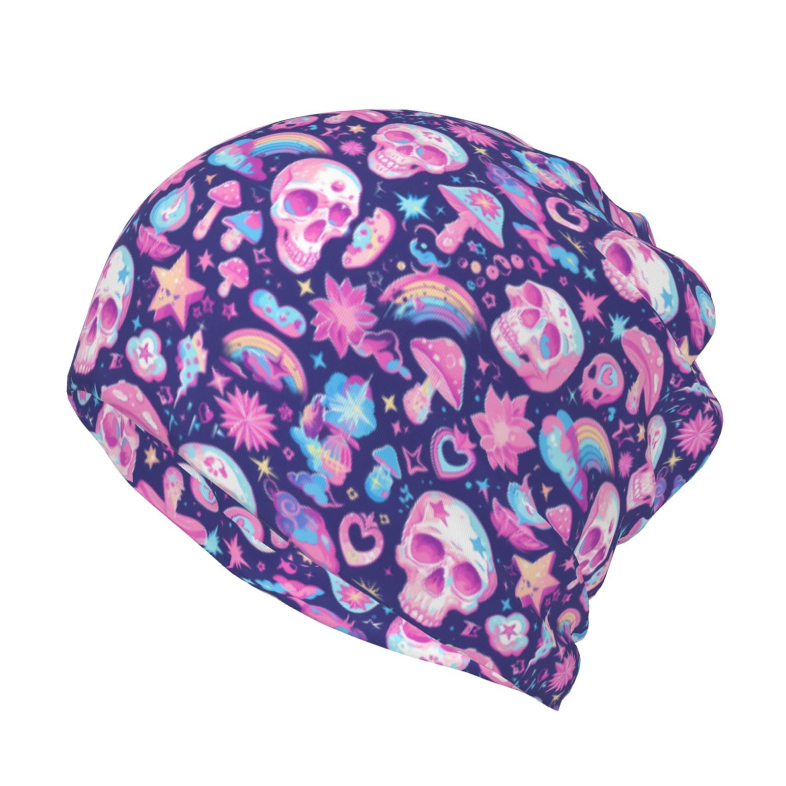 Bingfone Men Women Slouch Beanie mushroom rainbow color Skull Print Cap ...