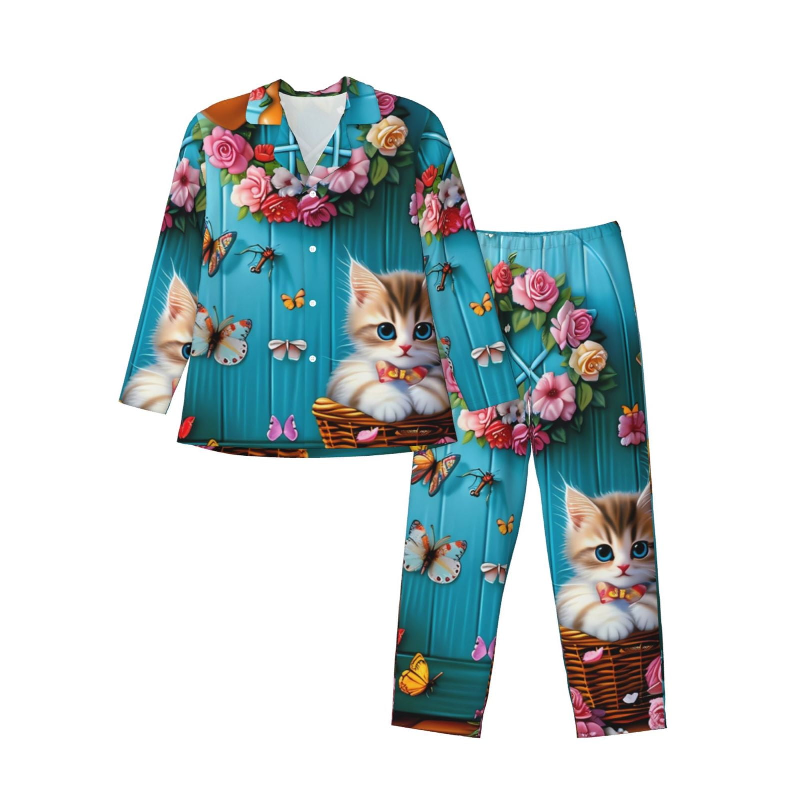 Bingfone Men's Pajama Set 2 Piece Loungewear PJs, Long Sleeve with Pajama Pants-Whimsical Cats ...