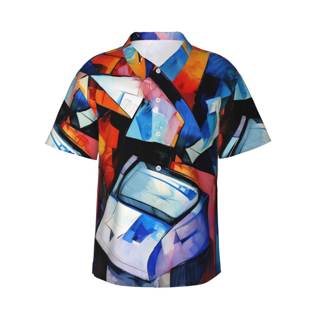 Bingfone Men's Short Sleeve Button Down Shirts Hawaiian Abstract Cubist ...