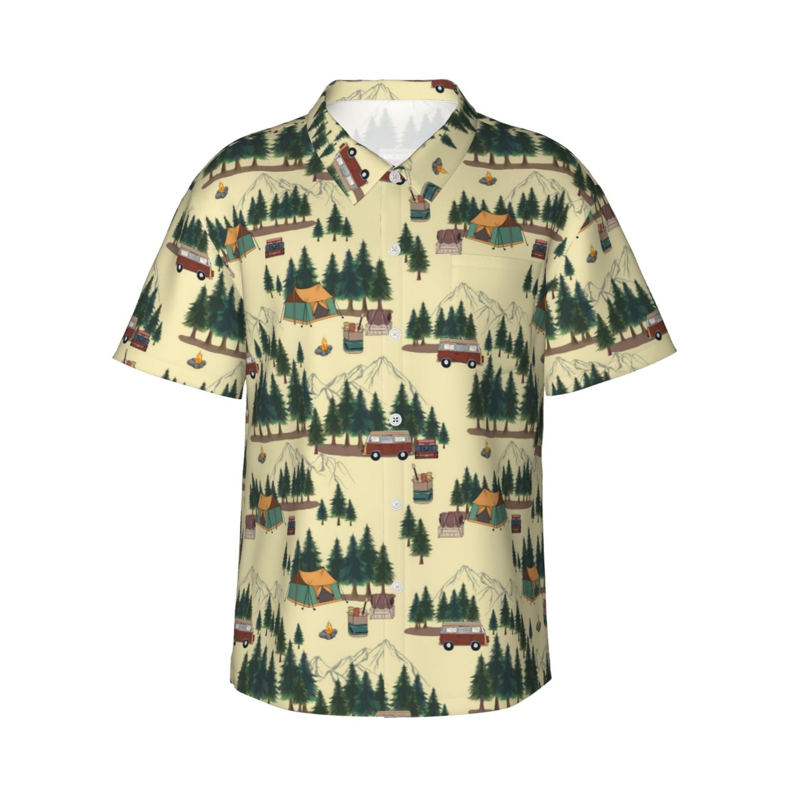 Bingfone Men's Short Sleeve Button Down Shirts Hawaiian Camping Caravan ...