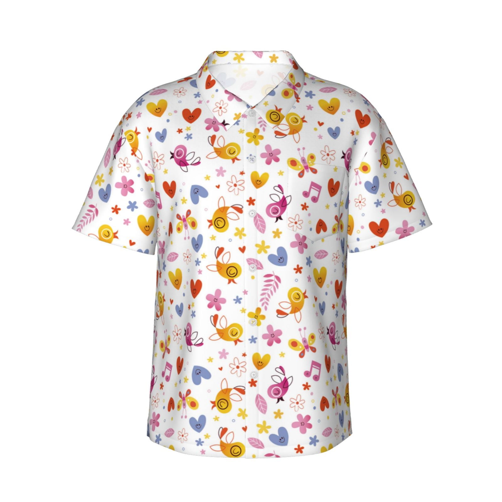 Bingfone Men's Short Sleeve Button Down Shirts Hawaiian Cartoon Birds ...